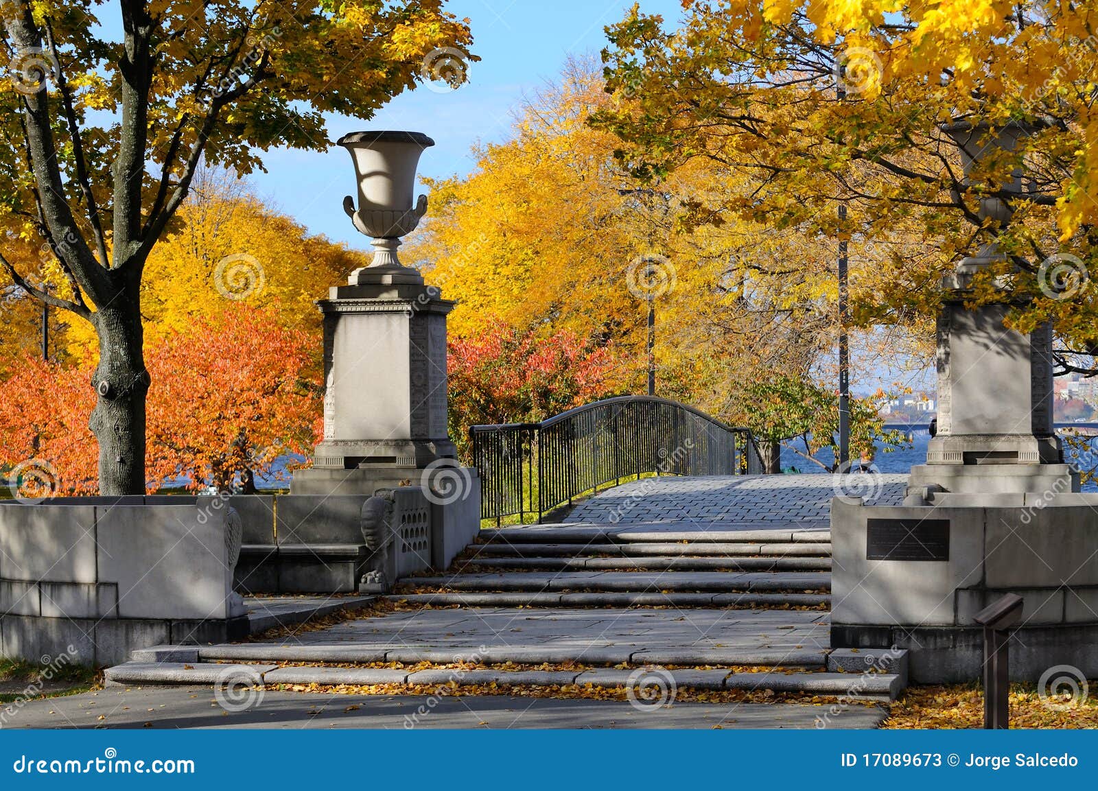 Footbridge in the Fall, Boston Esplanade Stock Image - Image of ...