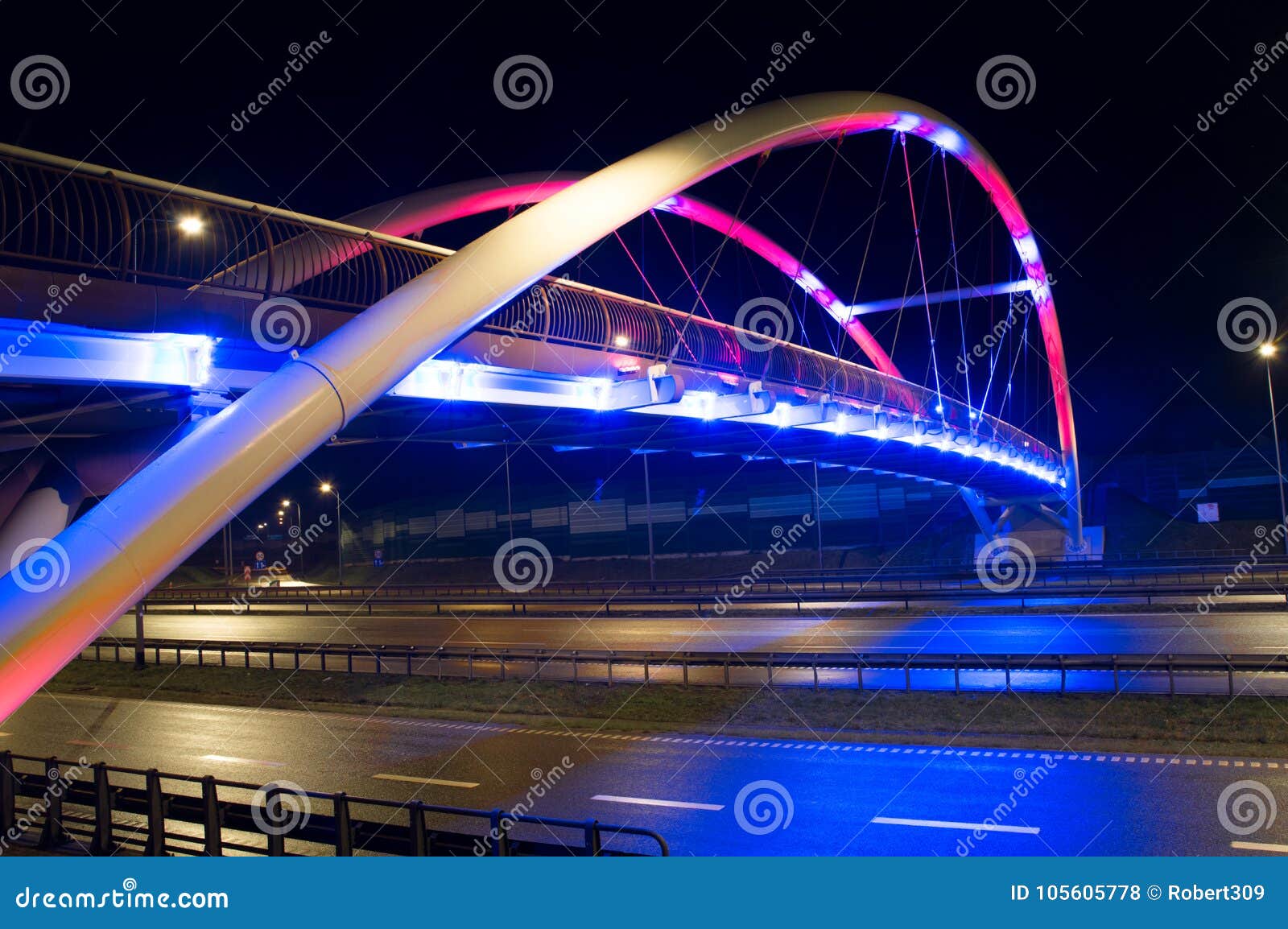 Footbridge Over Highway at Night. Stock Photo - Image of obwodnica ...