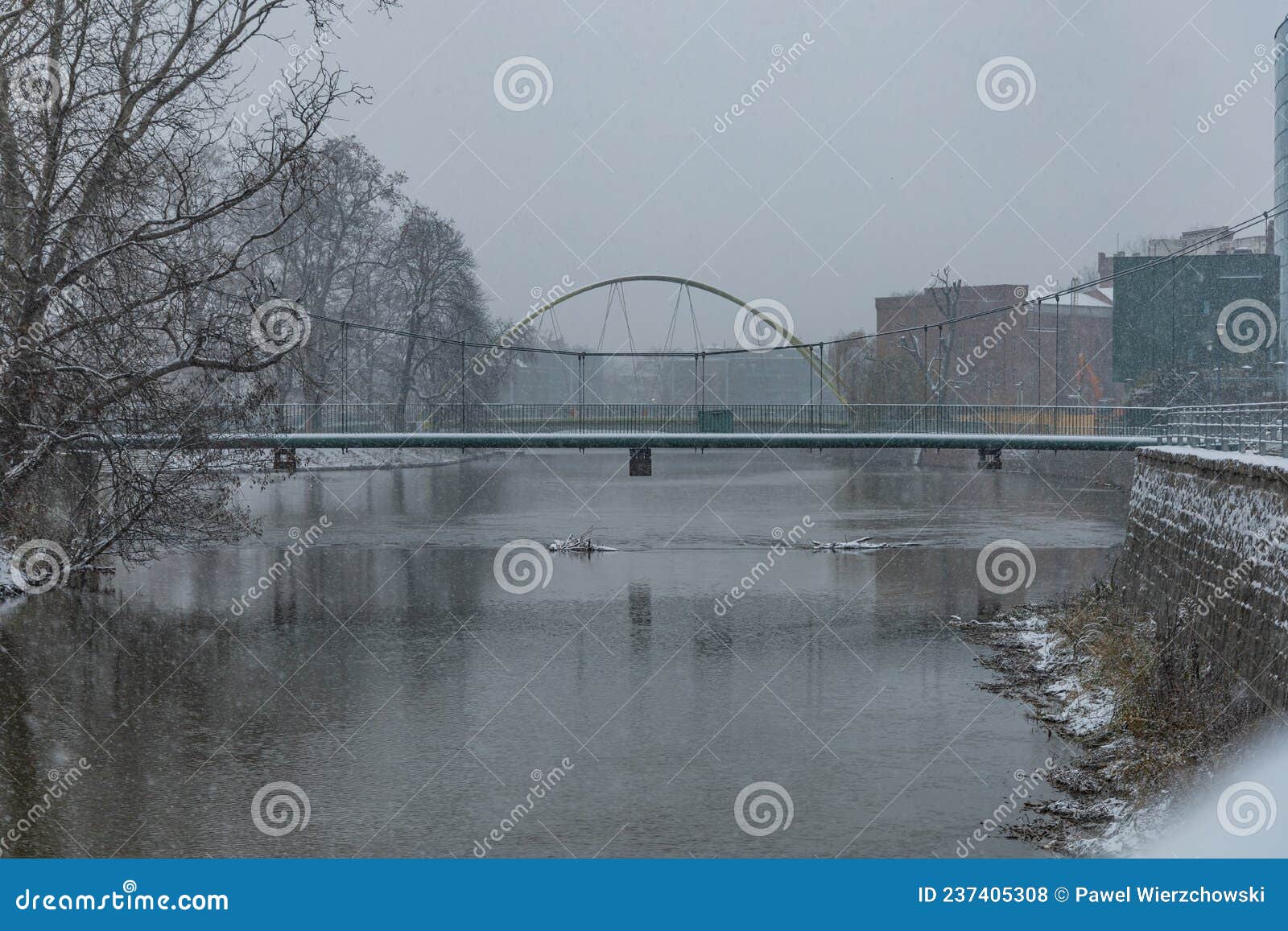 Footbridge Over Icy River at Snowy Winter Stock Photo - Image of river ...