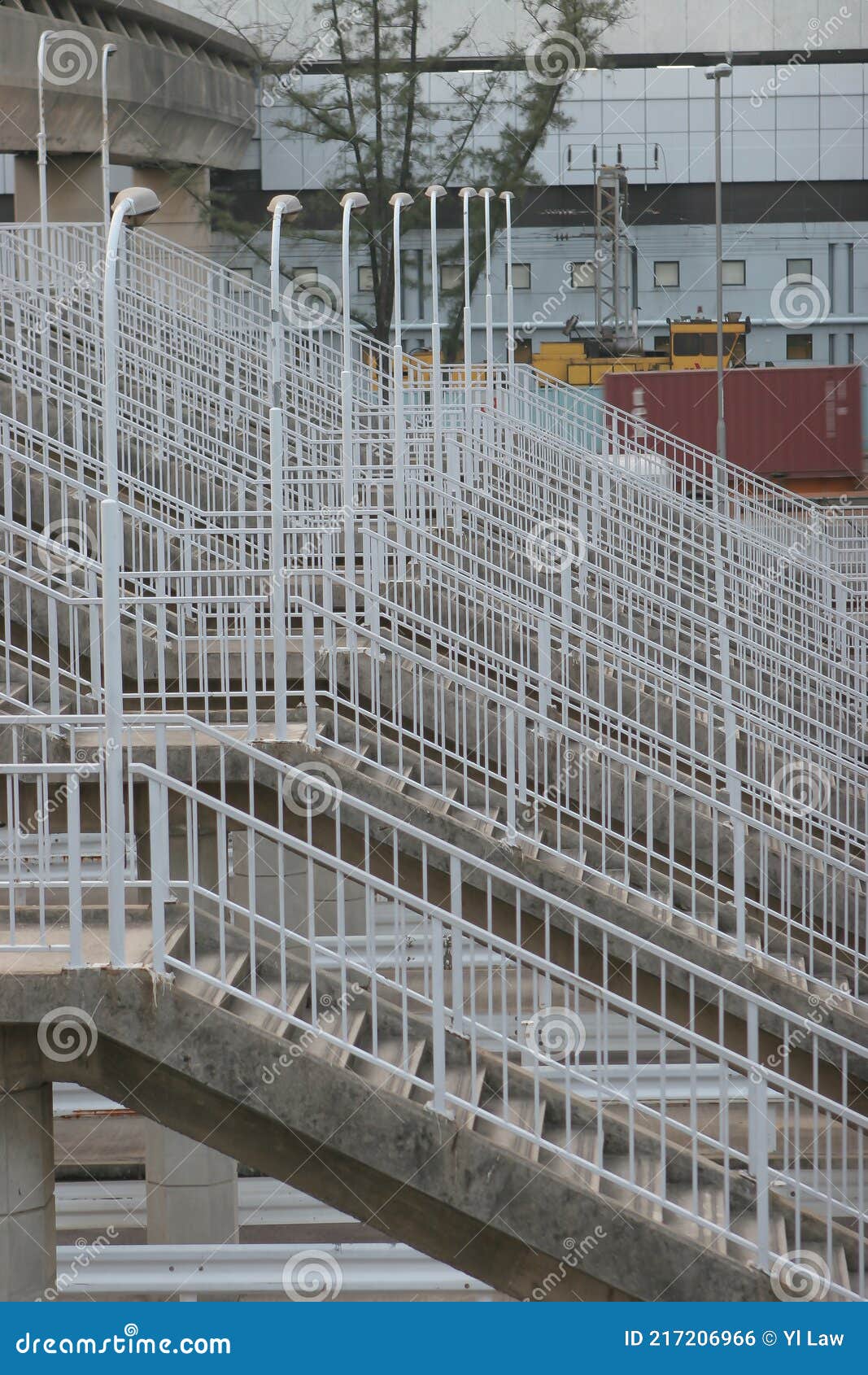 Stairs Of Pedestrian Bridge Over Railway Tracks. Bottom View. Technical ...