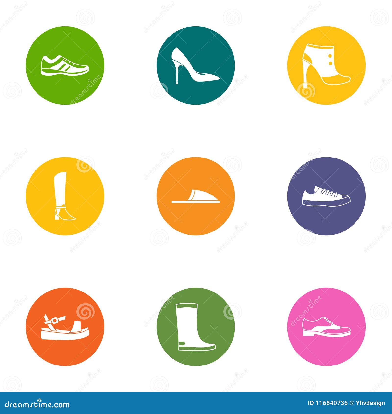 Footgear Icons Set, Flat Style Stock Vector - Illustration of modern ...