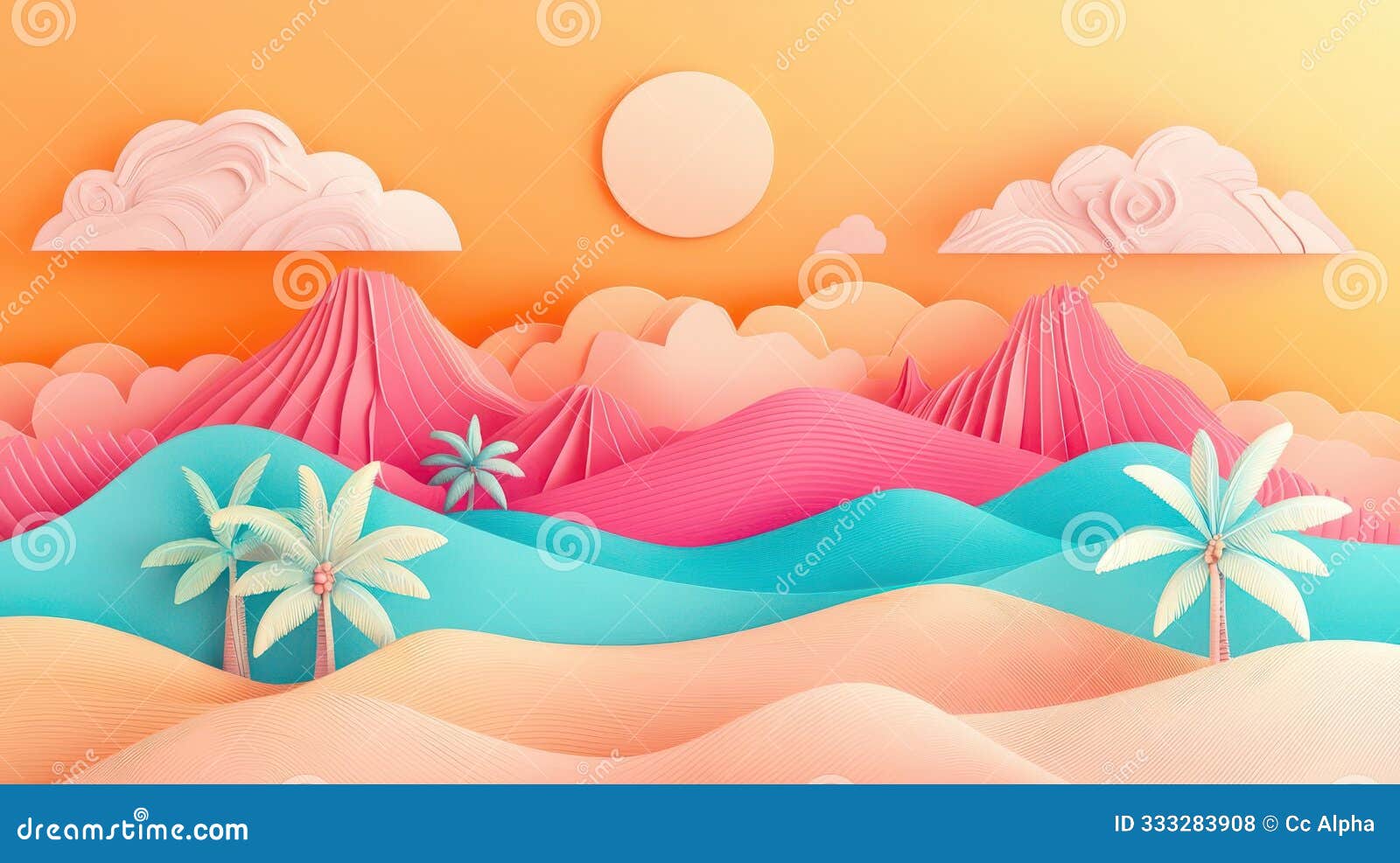 Foothills Landscape Flat Design Side View Tropical Theme Cartoon ...