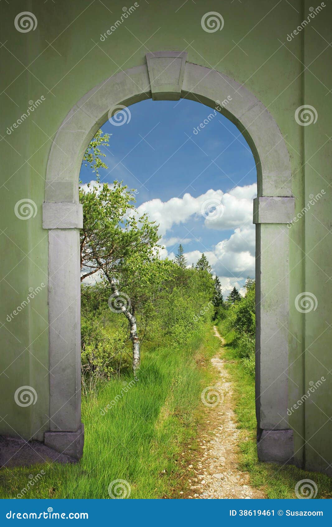 Footpath through Arched Door into Wild Bogland Stock Image - Image of ...