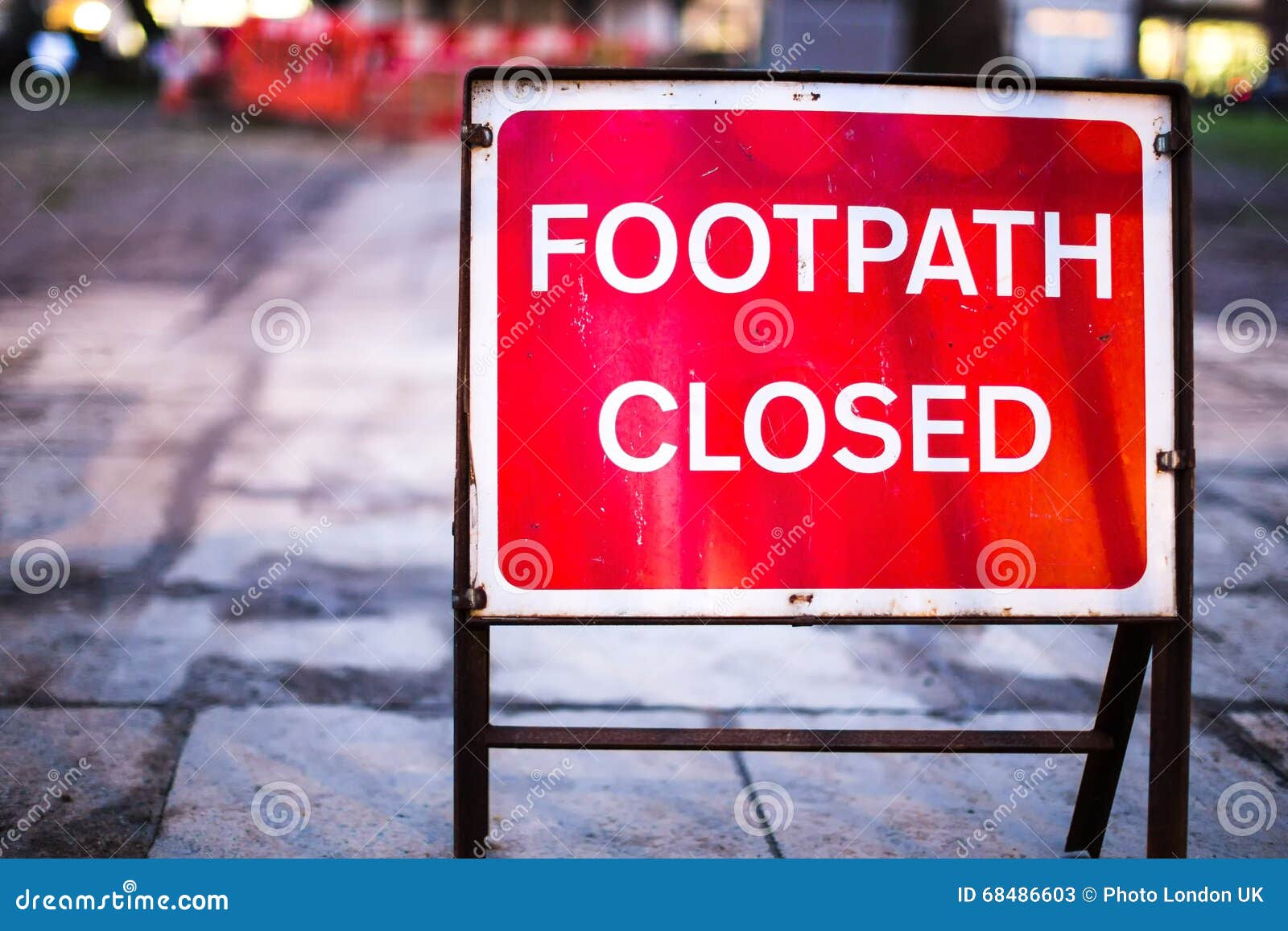Footpath Closed Sign stock image. Image of sidewalk, restriction - 68486603
