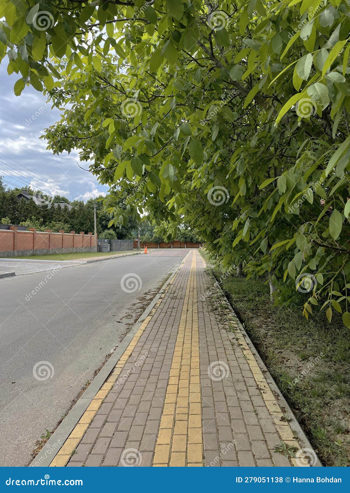 Footpath Next To the Road Under a Big Green Tree Stock Photo - Image of ...