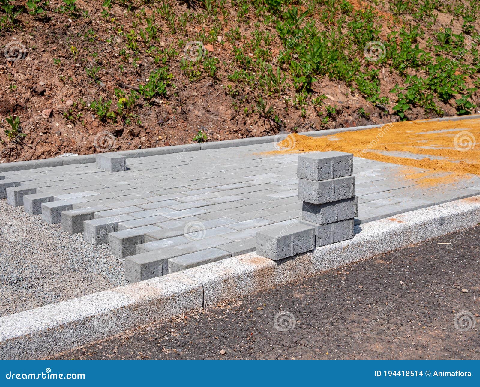 Footpath Paving Work Road Construction Stock Photo - Image of blocks ...