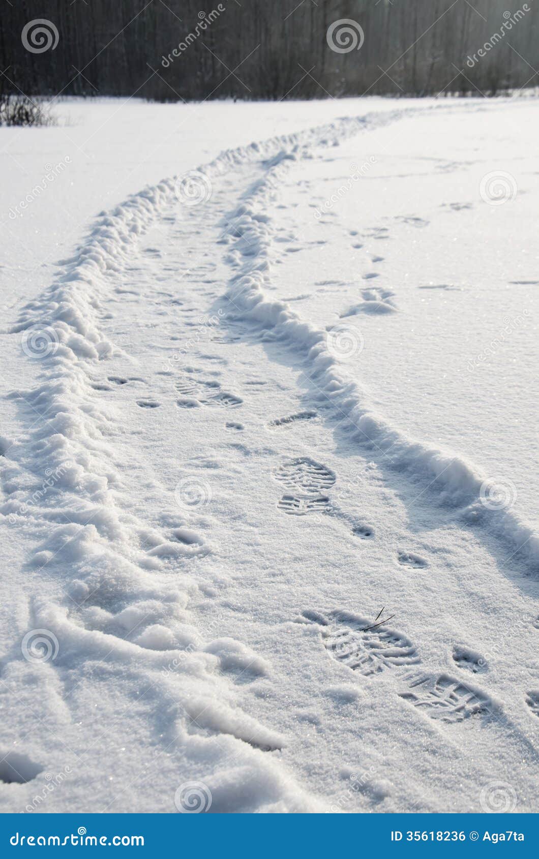 Footpath in Snow with Footprints Stock Photo - Image of snowy, walk ...