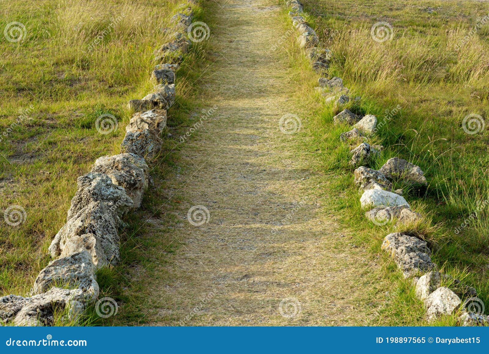 Footpath with Stone Fence in the Field Stock Image - Image of hill ...