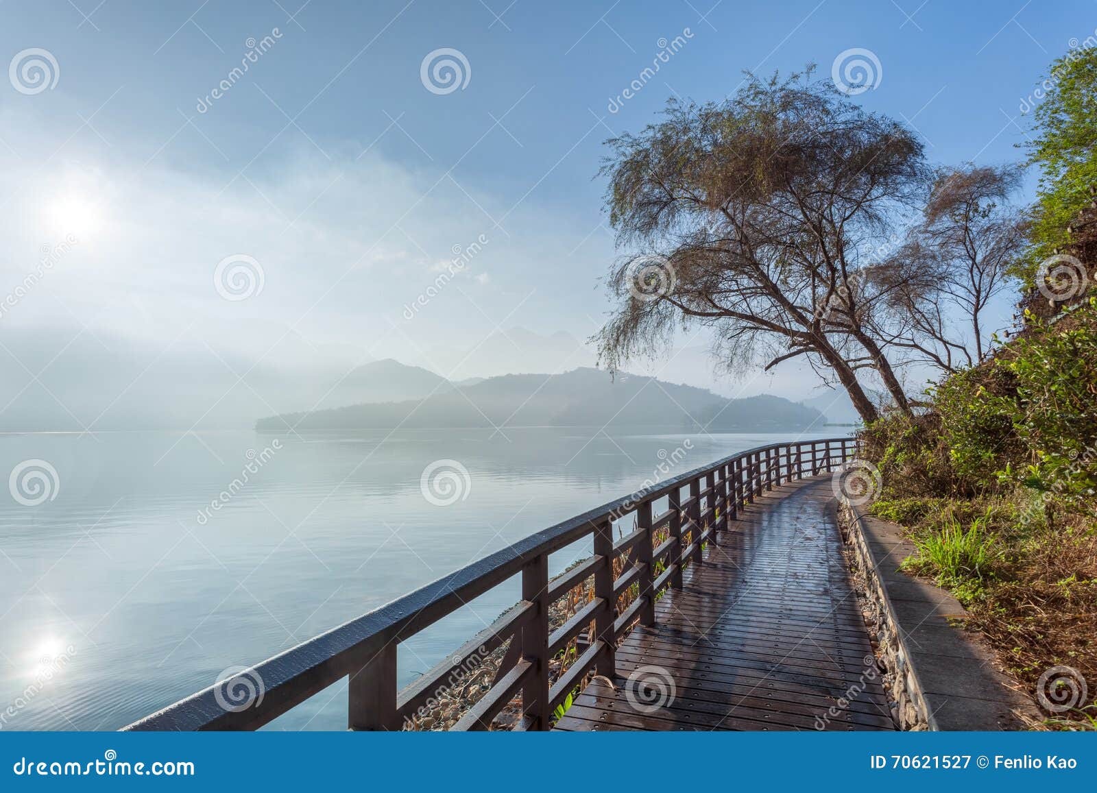 Footpath of Sun Moon Lake at Dawn, Taiwan Stock Image - Image of dawn ...
