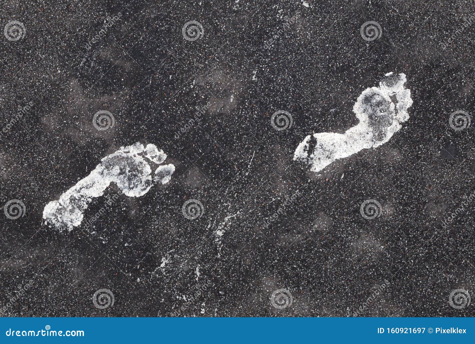 Footprints on Asphalt Road. Caution, Freshly Painted! Stock Image ...