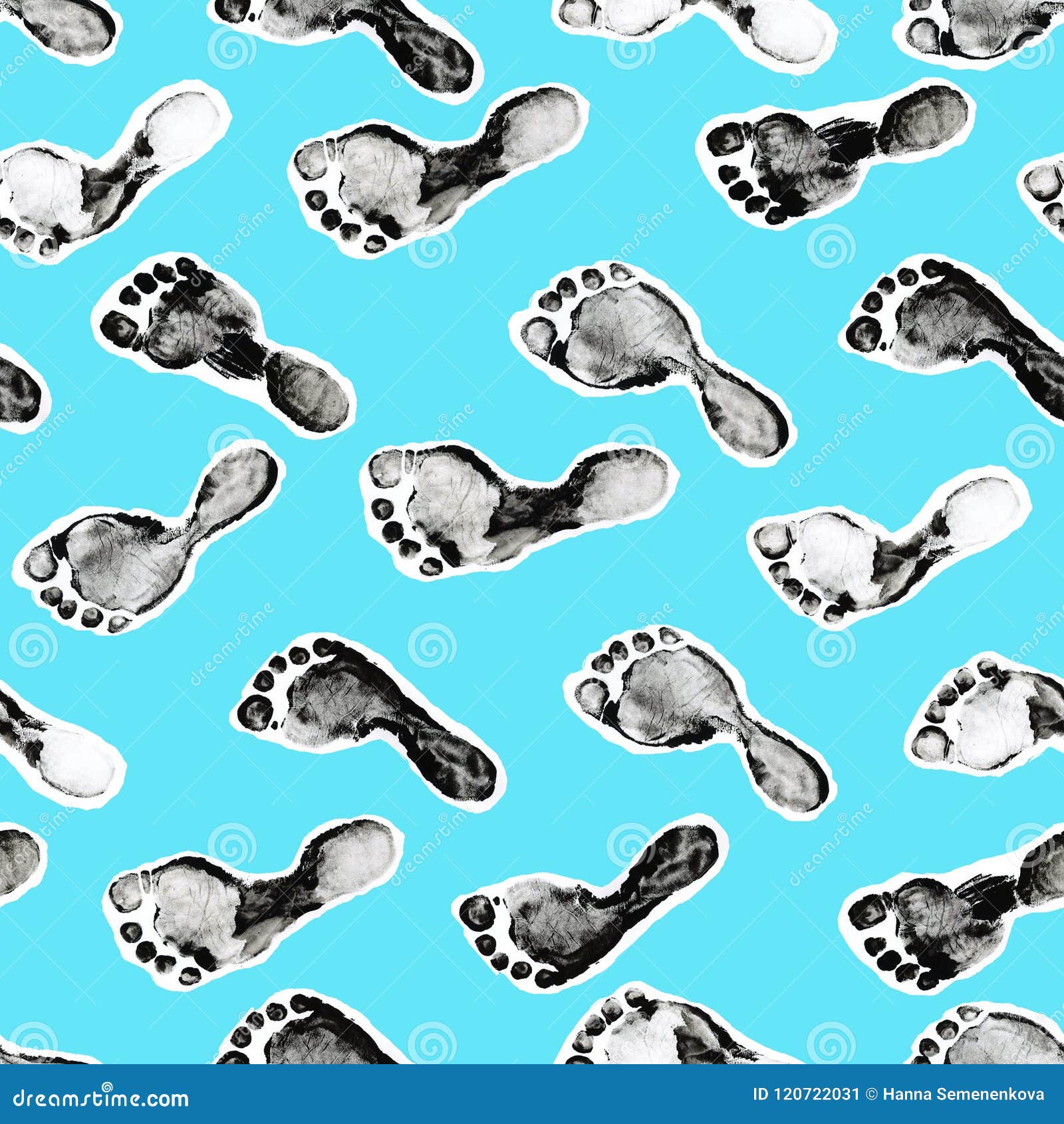 Seamless Pattern with Footprints of Children`s Feet on a Blue Ba Stock ...
