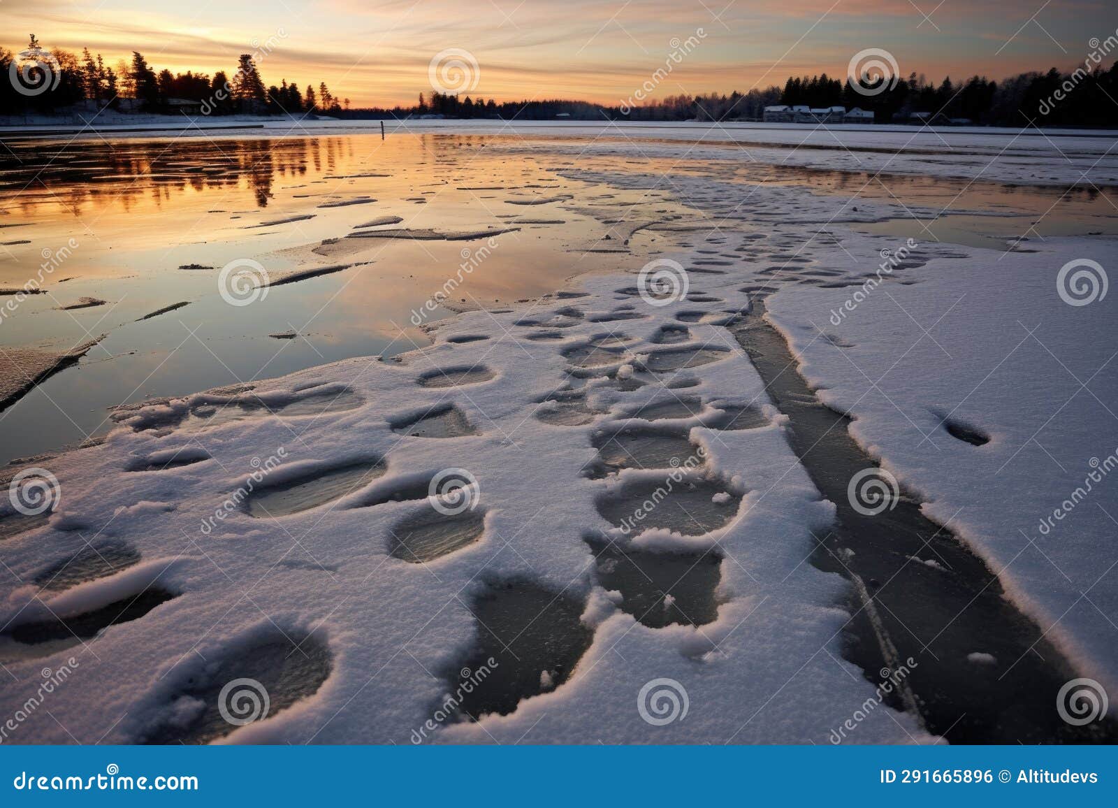 Footprints on a Frozen Lake Surface Stock Photo - Image of nature ...