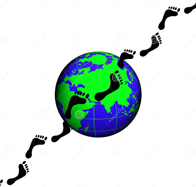 Footprints on globe earth stock illustration. Illustration of globe ...