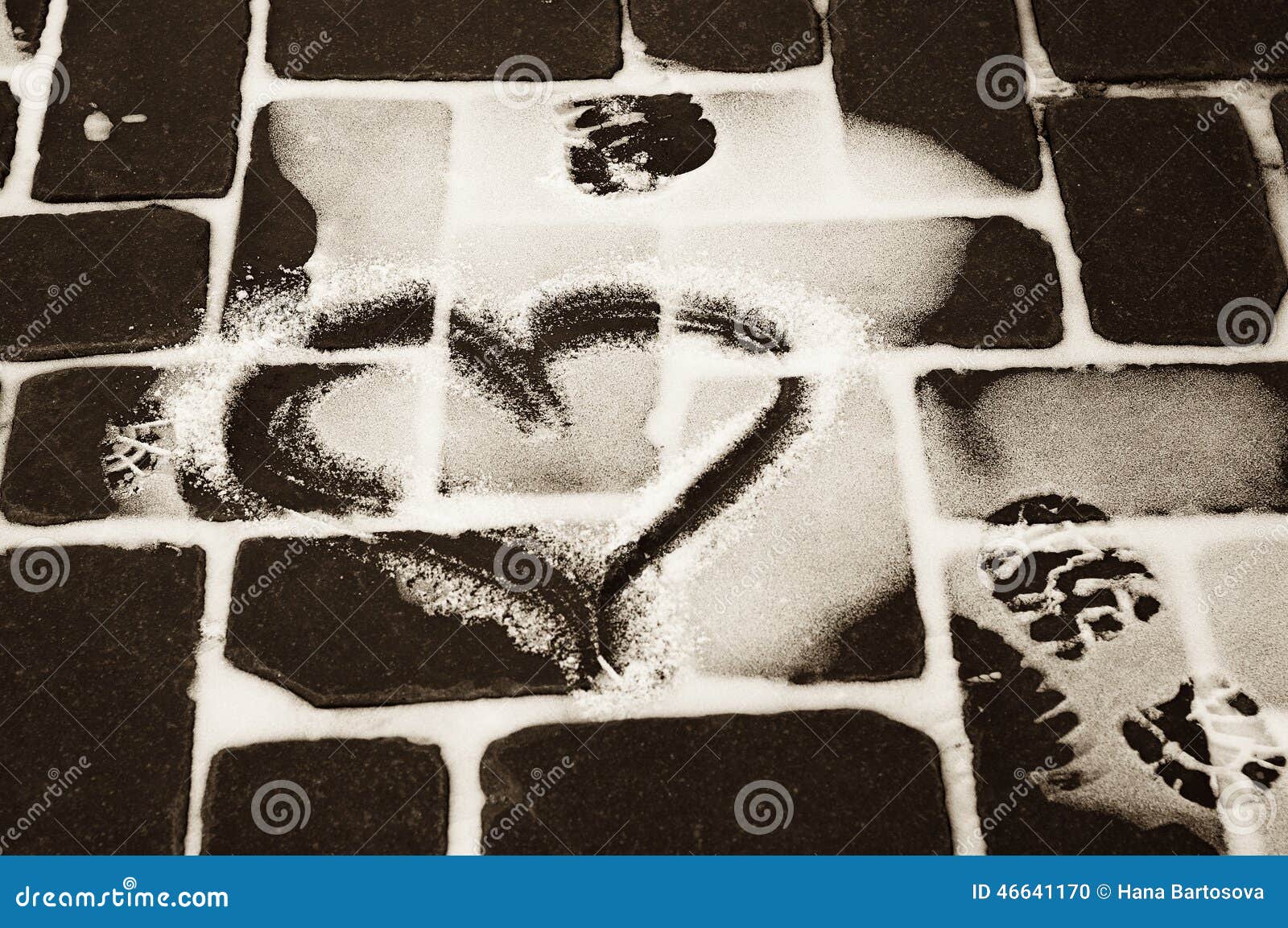 Footprints and Heart on Snow Stock Photo - Image of paint, cryptic ...