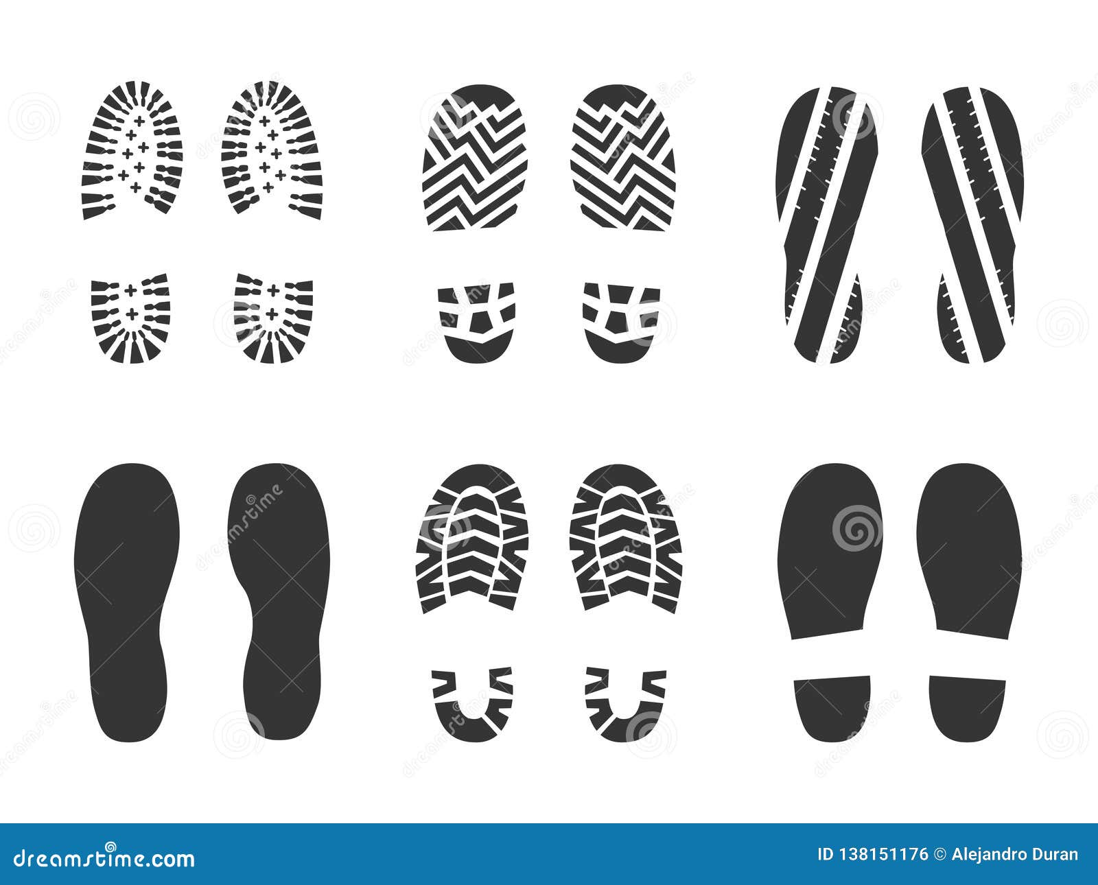 Footprints Human Shoes Silhouette. Set Of Footprints And Shoeprints ...