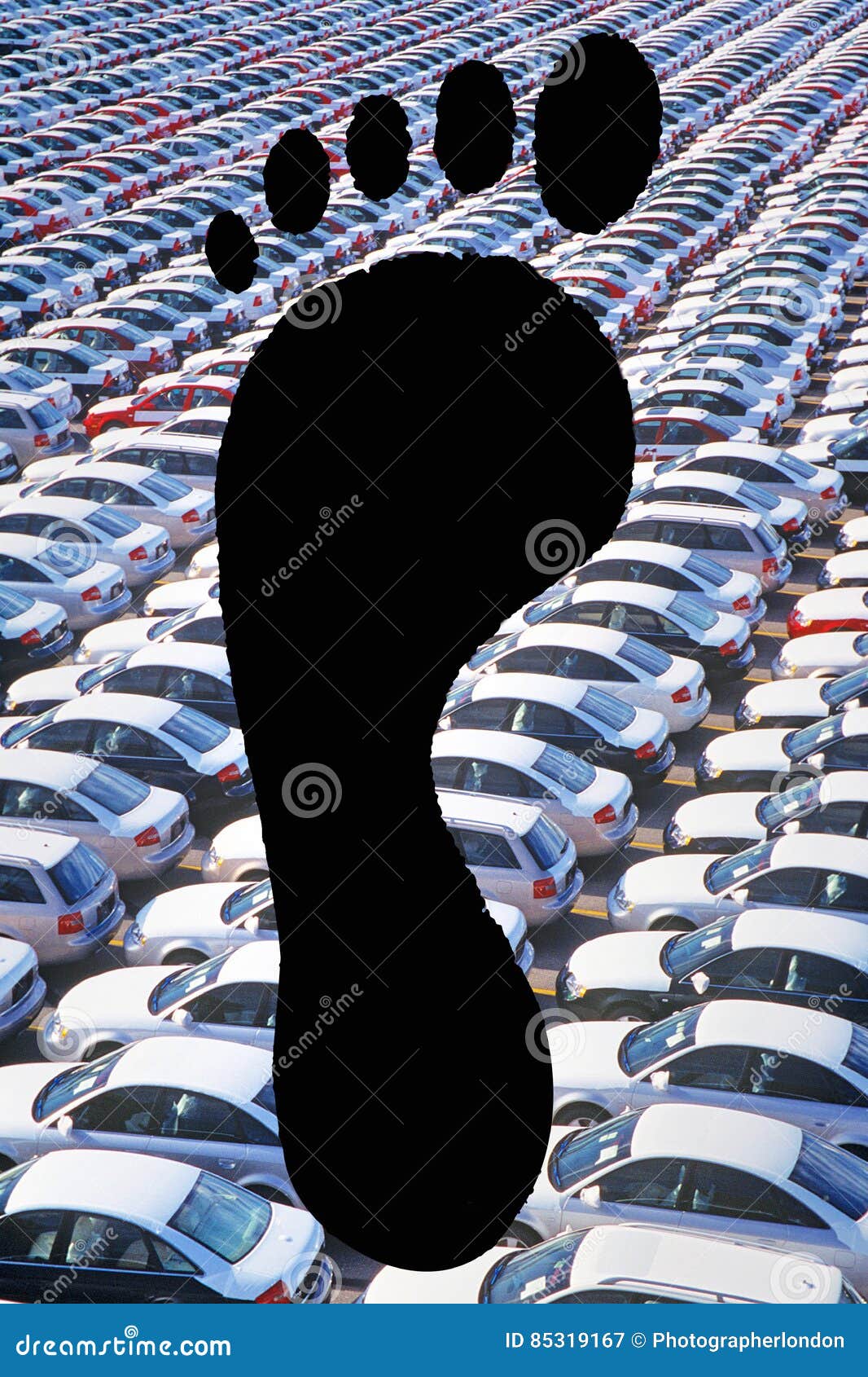 Footprints Over Parking Lot Full of Cars Stock Image - Image of daytime ...