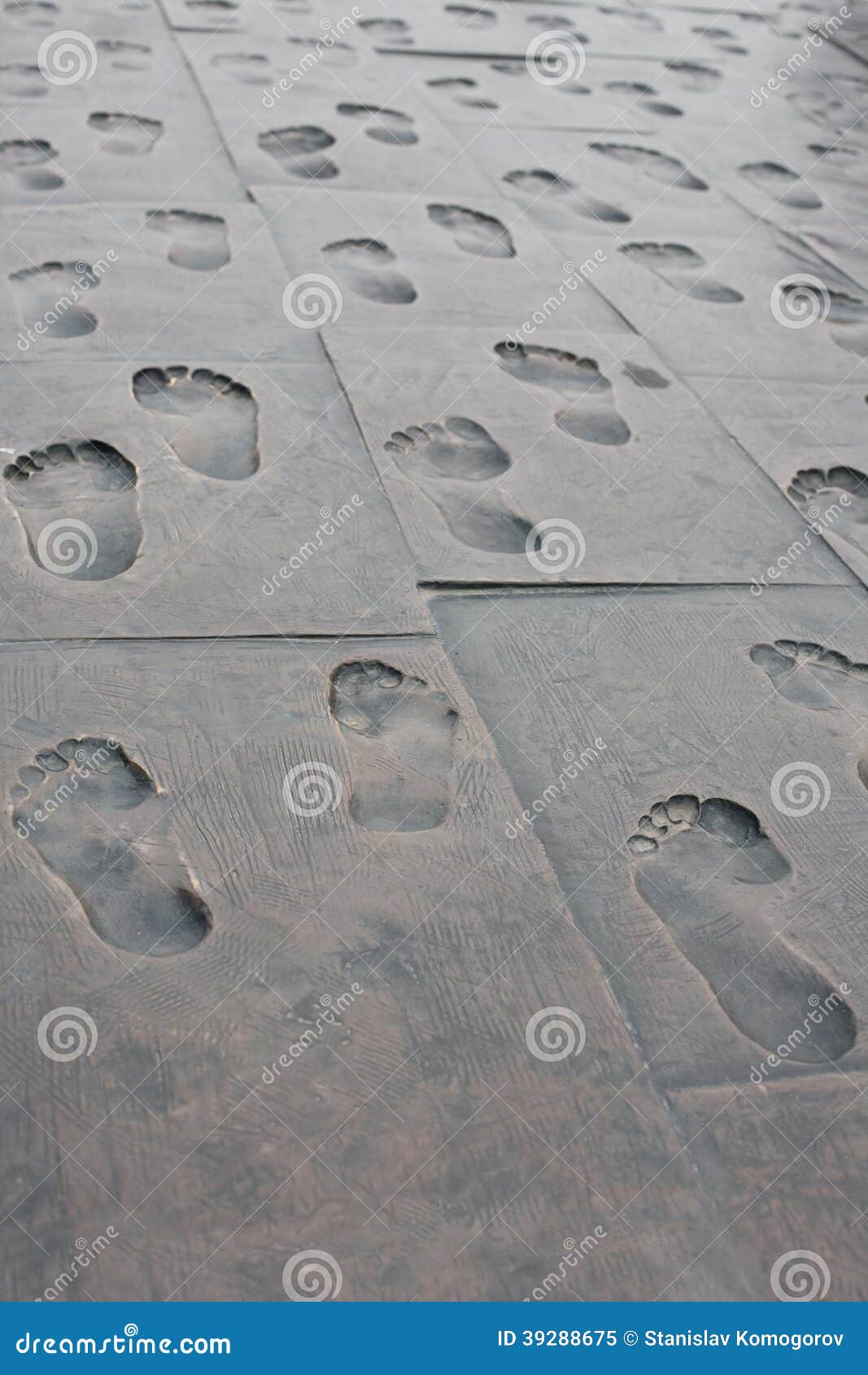 Footprints of People on the Metal Slabs Stock Image - Image of sidewalk ...
