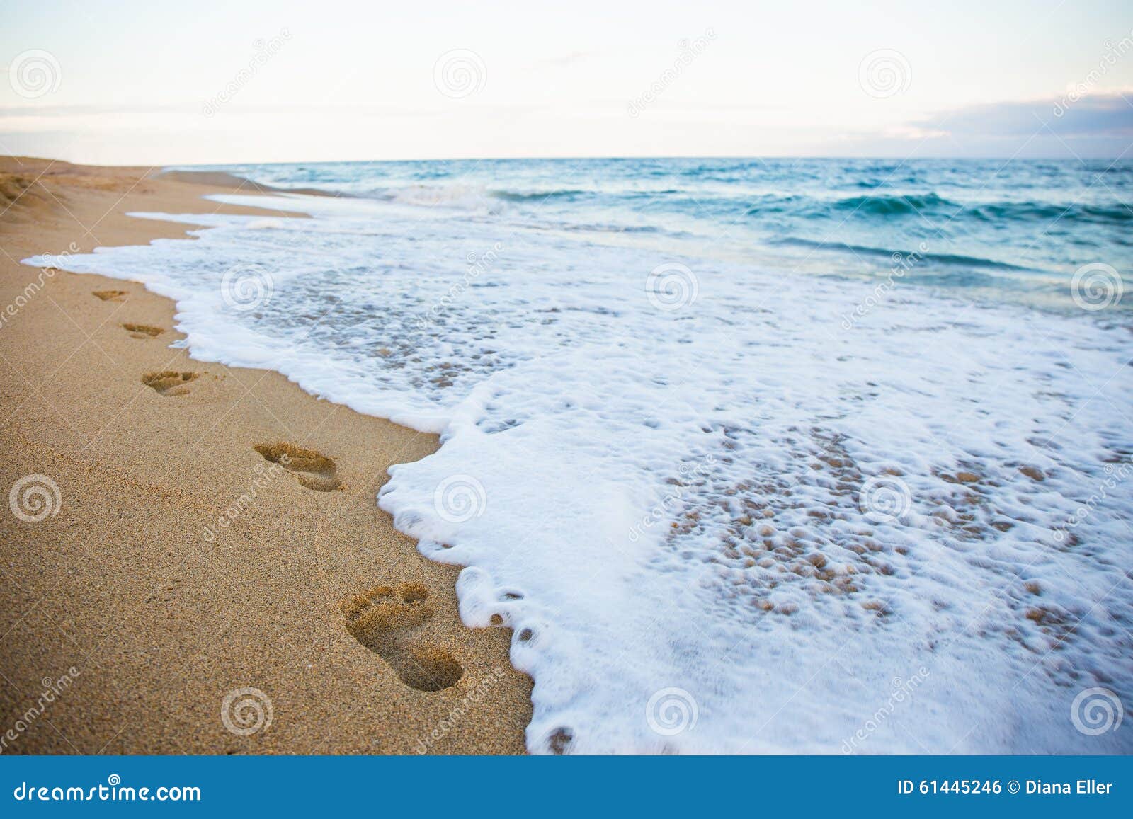 Footprints on Sandy Beach and Sea Wave Stock Photo - Image of romantic ...