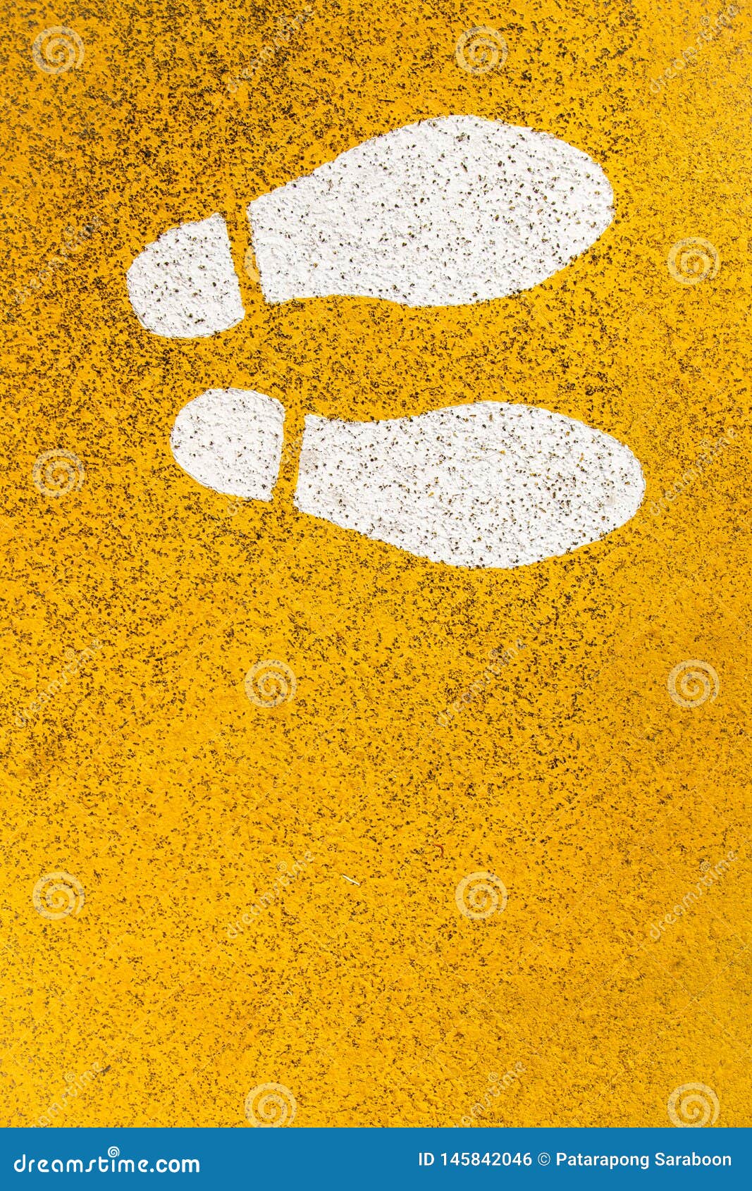 Footprints Signs on Yellow Asphalt Road Colour Stock Photo - Image of ...