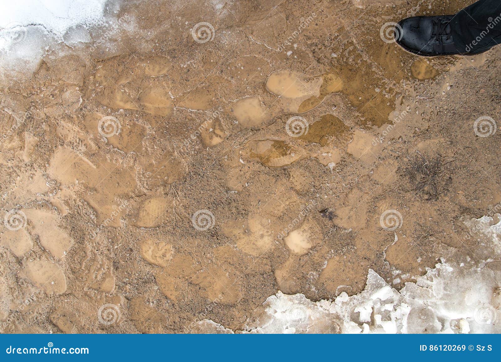 Footprints in the slush stock image. Image of concept - 86120269