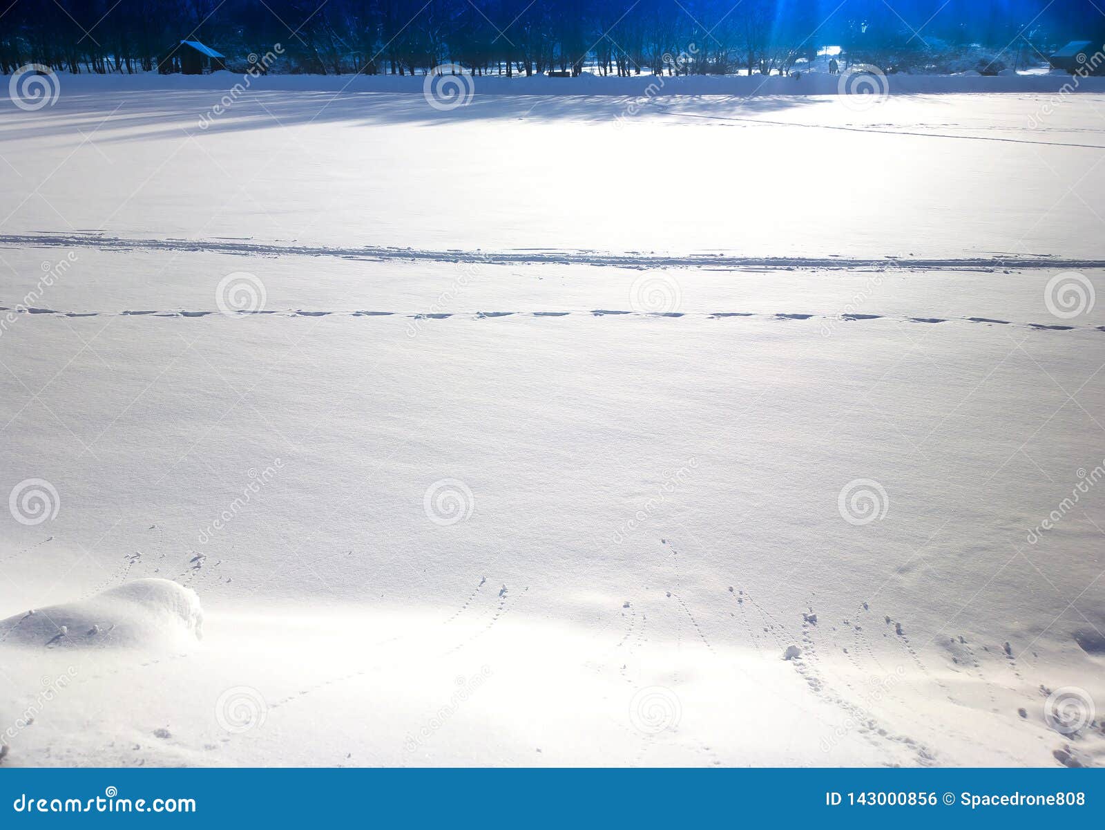 Footprints on Smooth Snow Landscape Background Stock Photo - Image of ...