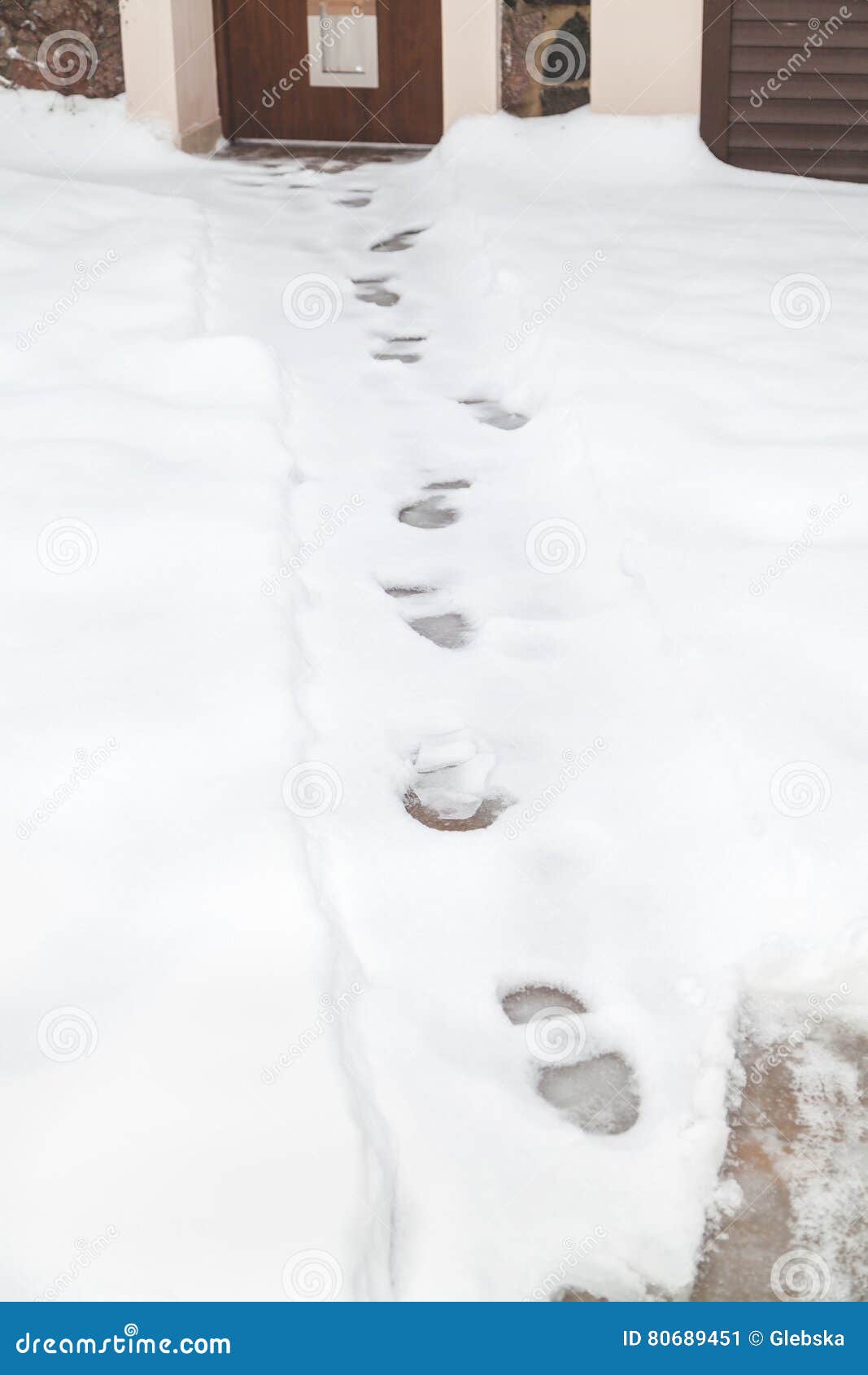 Footprints in Snow. Foot Prints on Snowy Track Stock Image - Image of ...