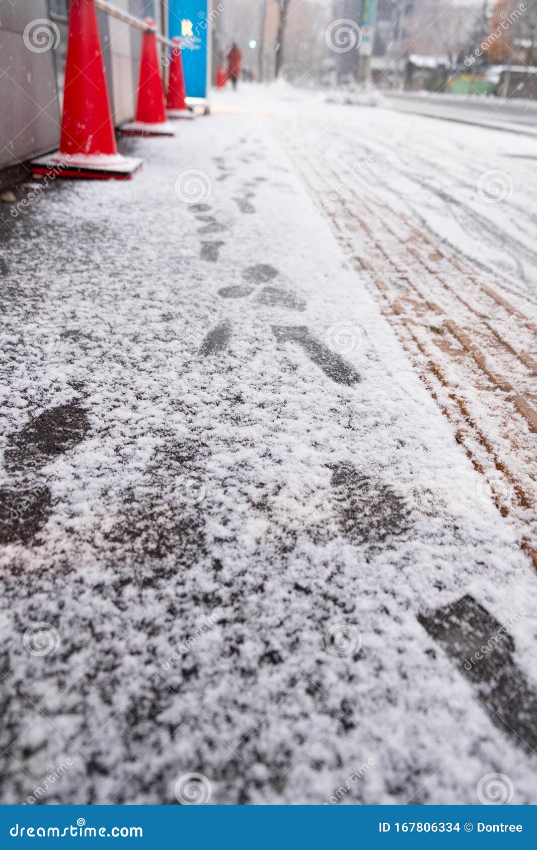 Footprints on snow surface stock photo. Image of fresh - 167806334