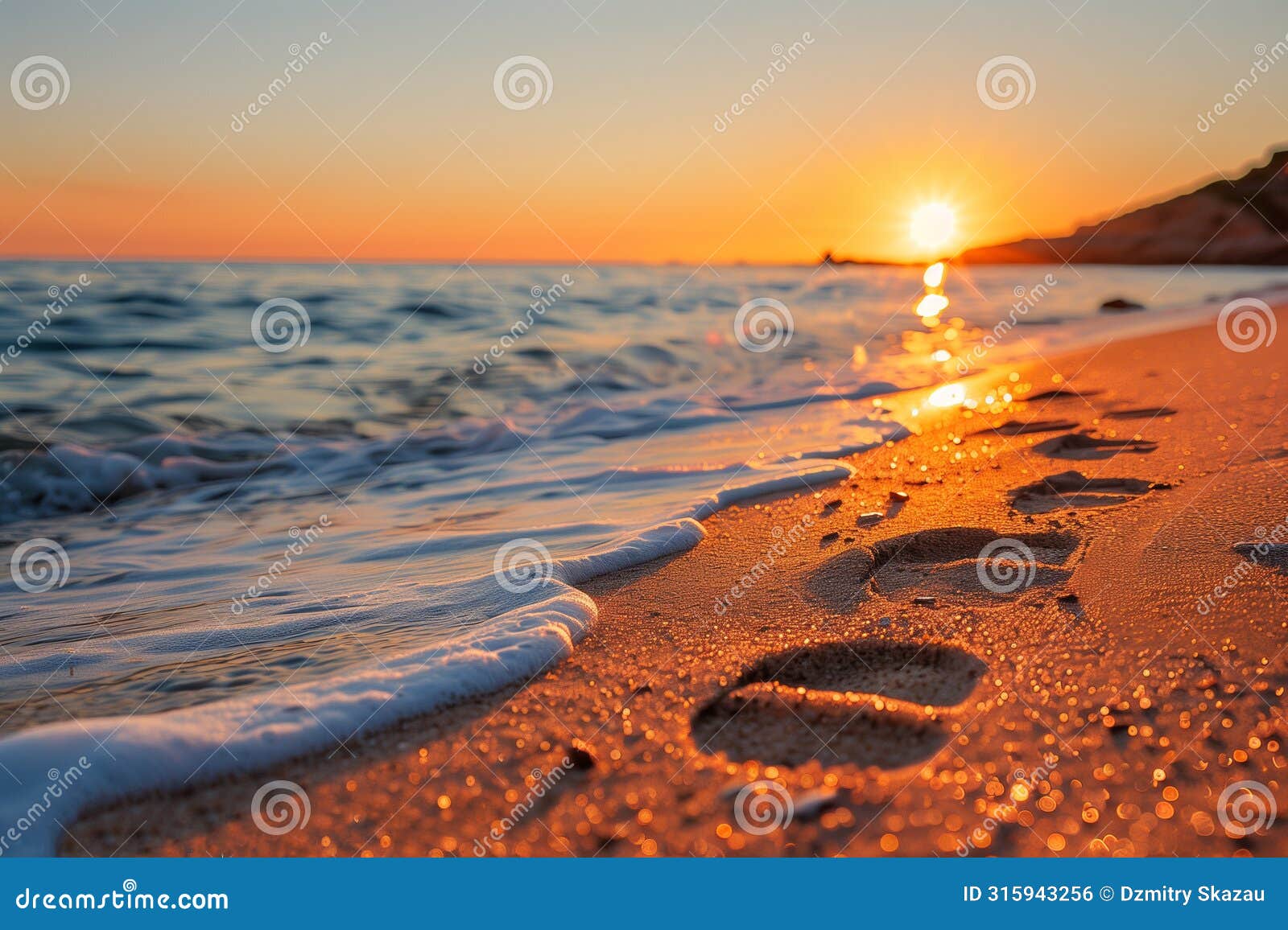 Footprints Tracing the Beach at Sunset Stock Photo - Image of discovery ...
