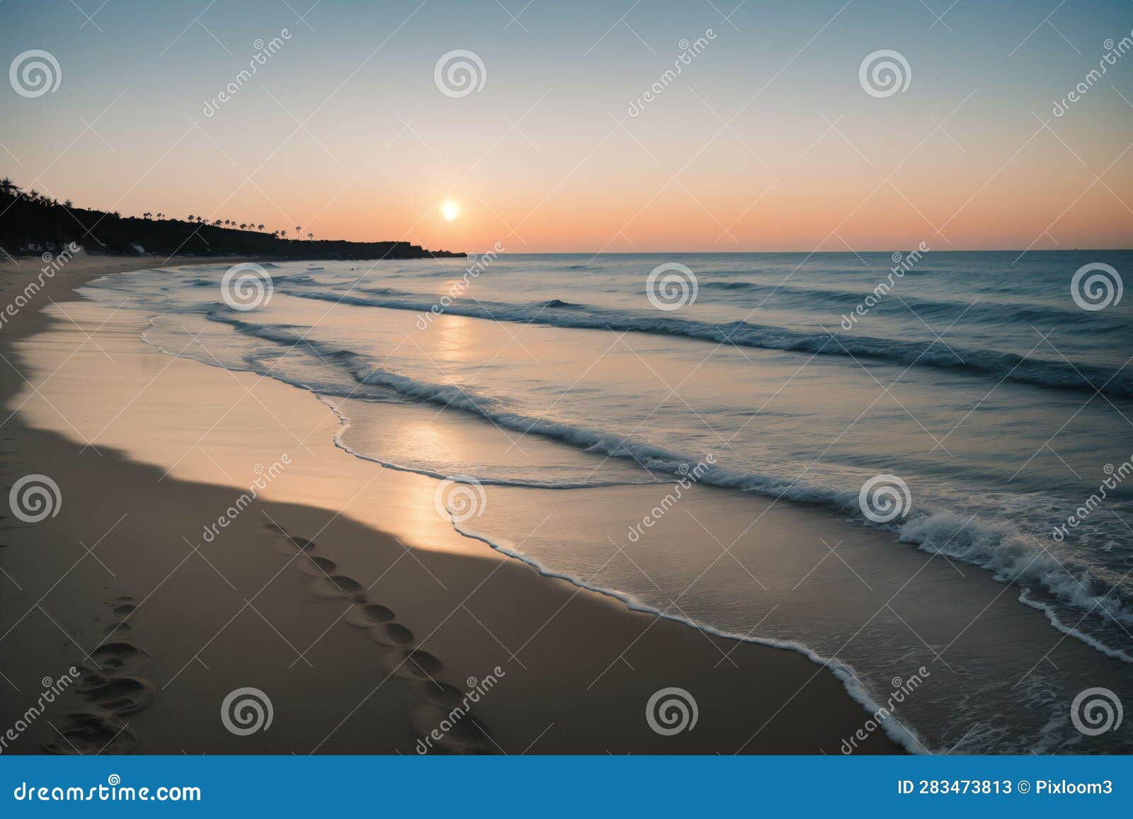 Footprints Trailing Off into Beach Sunset Stock Illustration ...