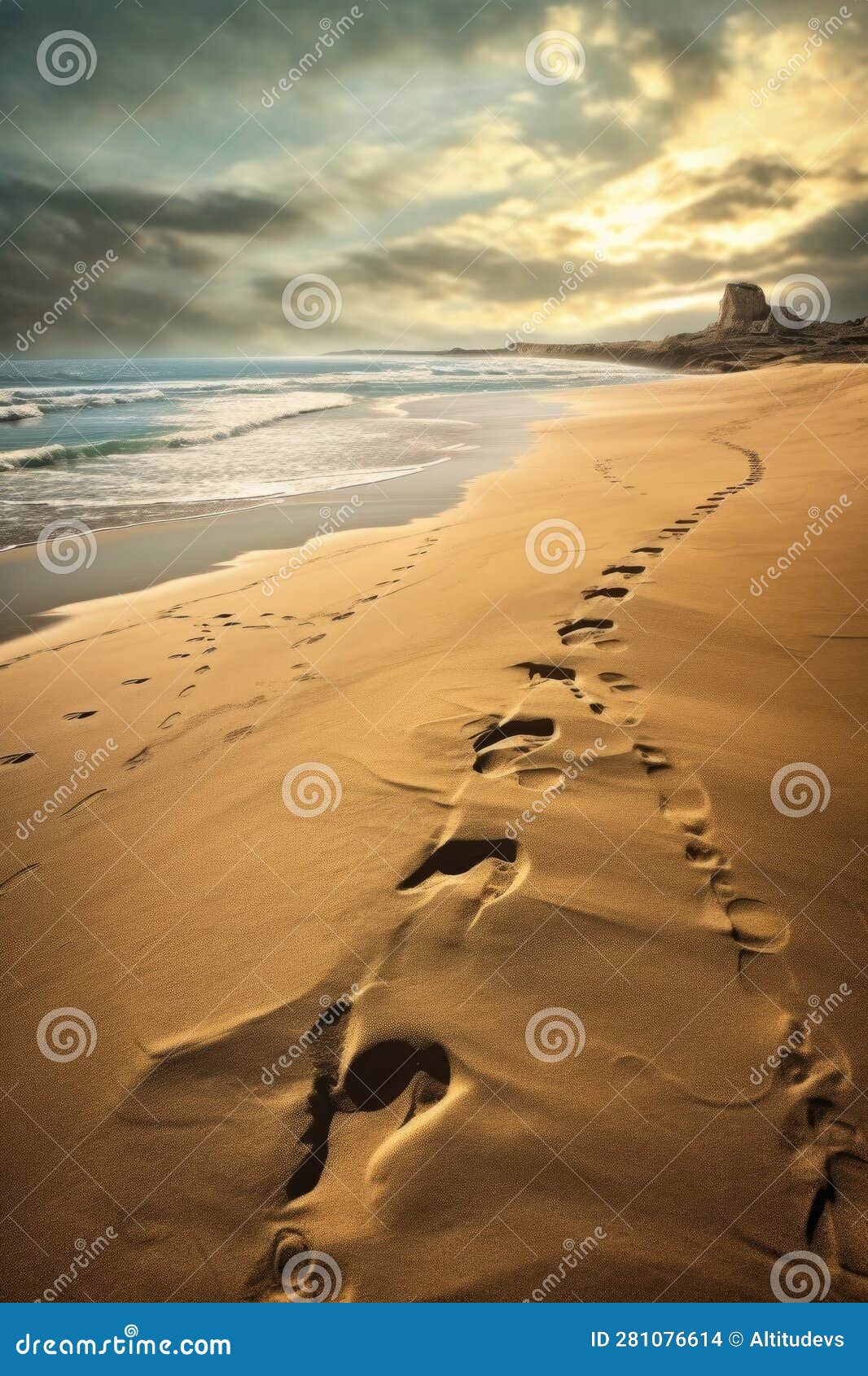 Footprints Trailing Off into the Distance on a Sandy Beach Stock ...