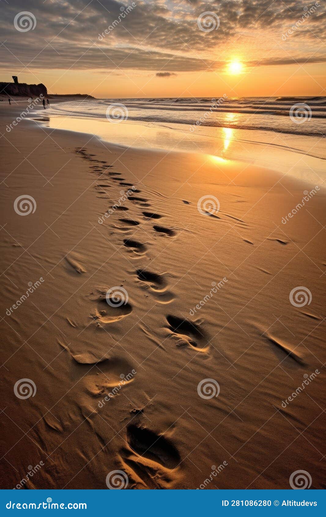 Footprints Trailing Off into the Distance on a Sandy Beach Stock ...