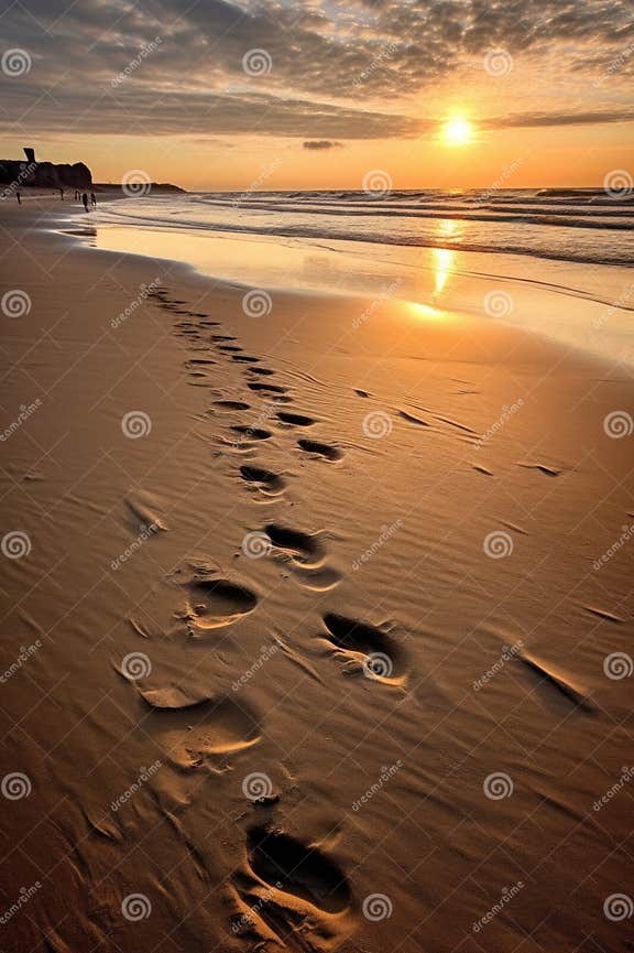 Footprints Trailing Off into the Distance on a Sandy Beach Stock ...
