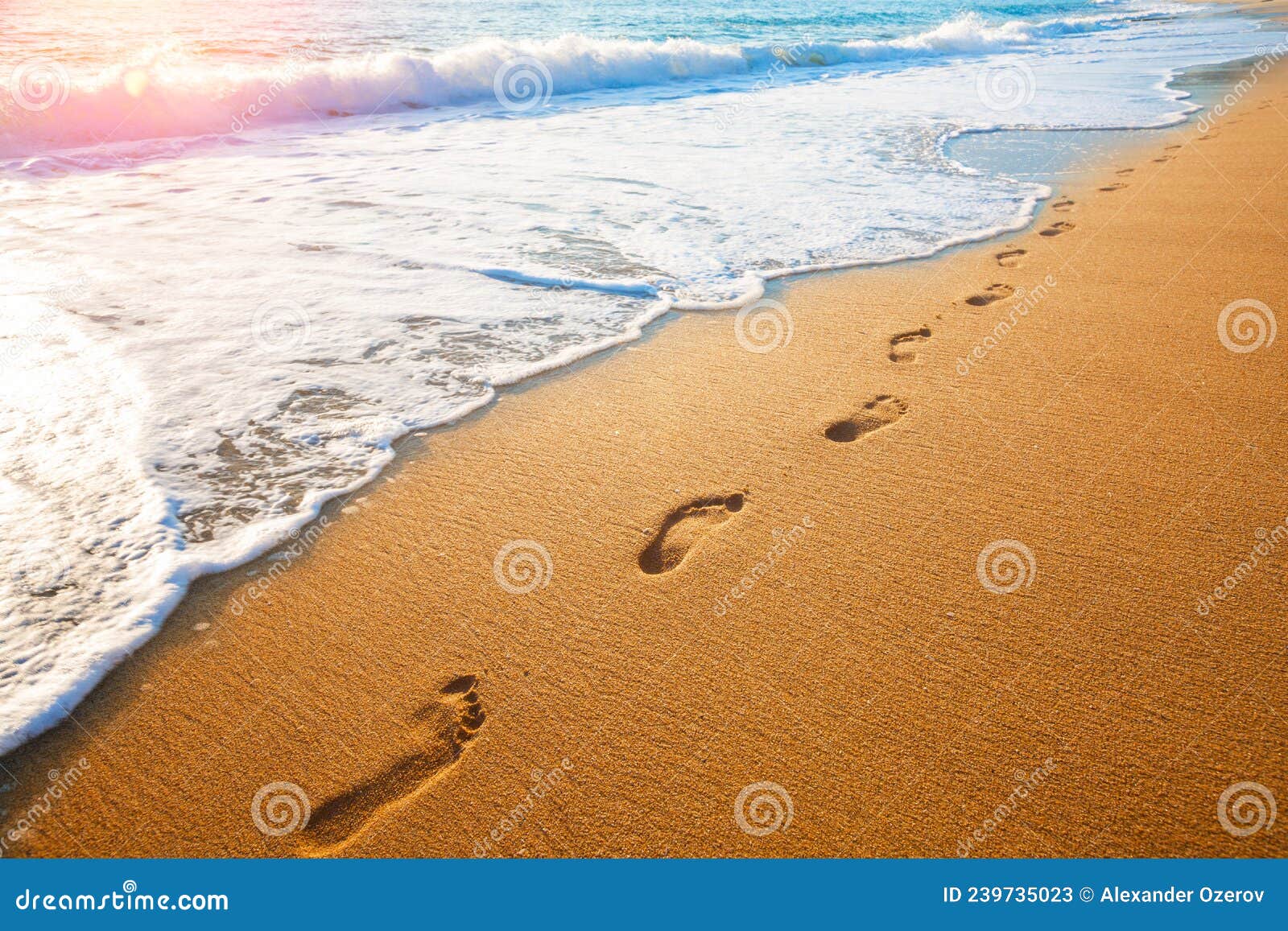 Footprints on Tropical Beach and Beautiful Wave Stock Image - Image of ...