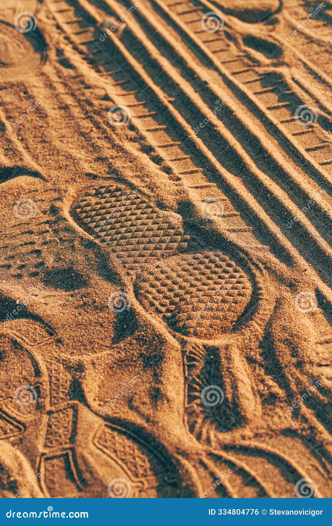 Footstep Imprint and Tire Track Tread Marks in Dust and Sand Stock ...