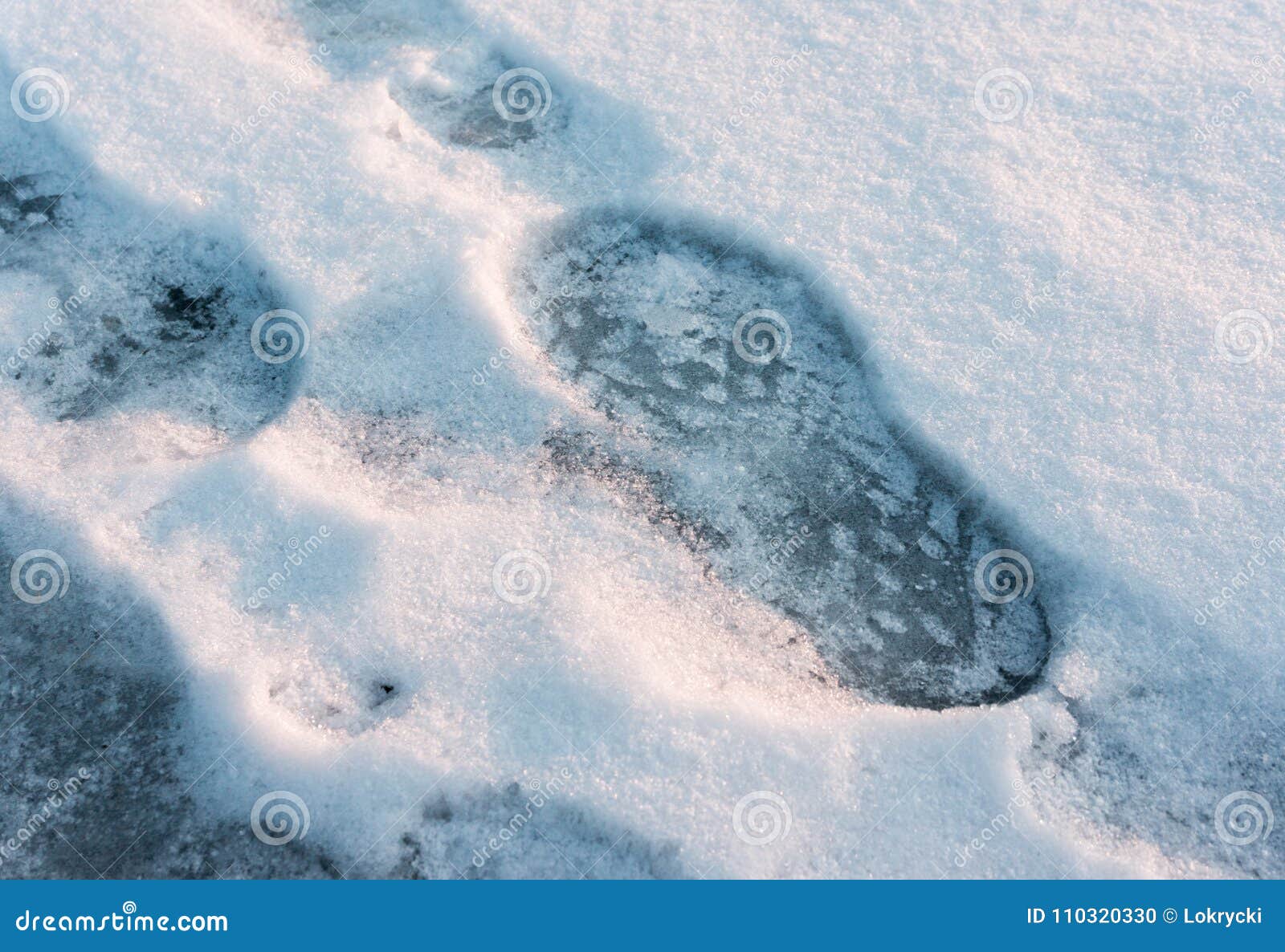 A Footstep in the Snow stock photo. Image of teal, winter - 110320330