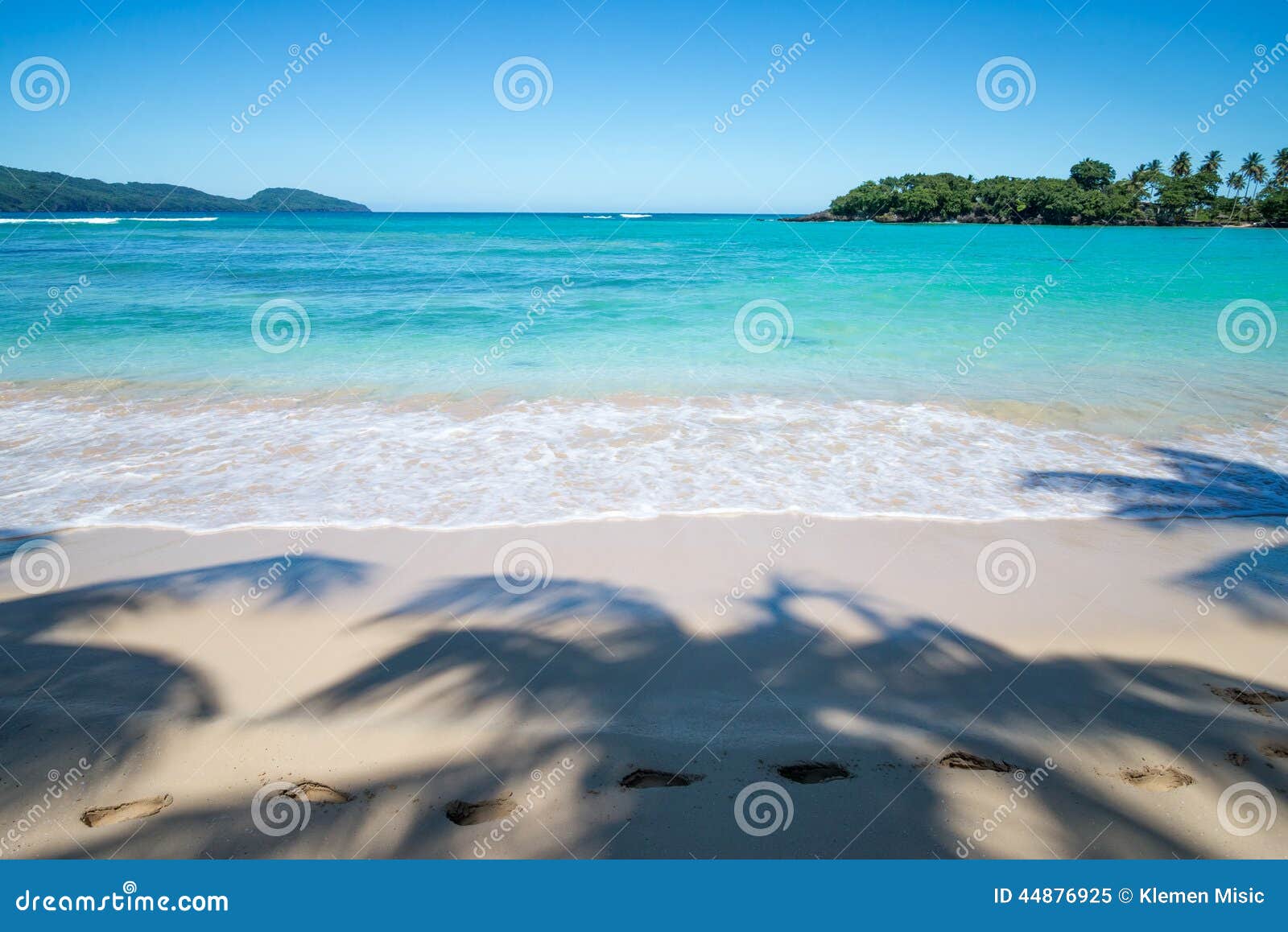 Footsteps in Palm Trees Shadow on Perfect Tropical Beach Stock Image ...