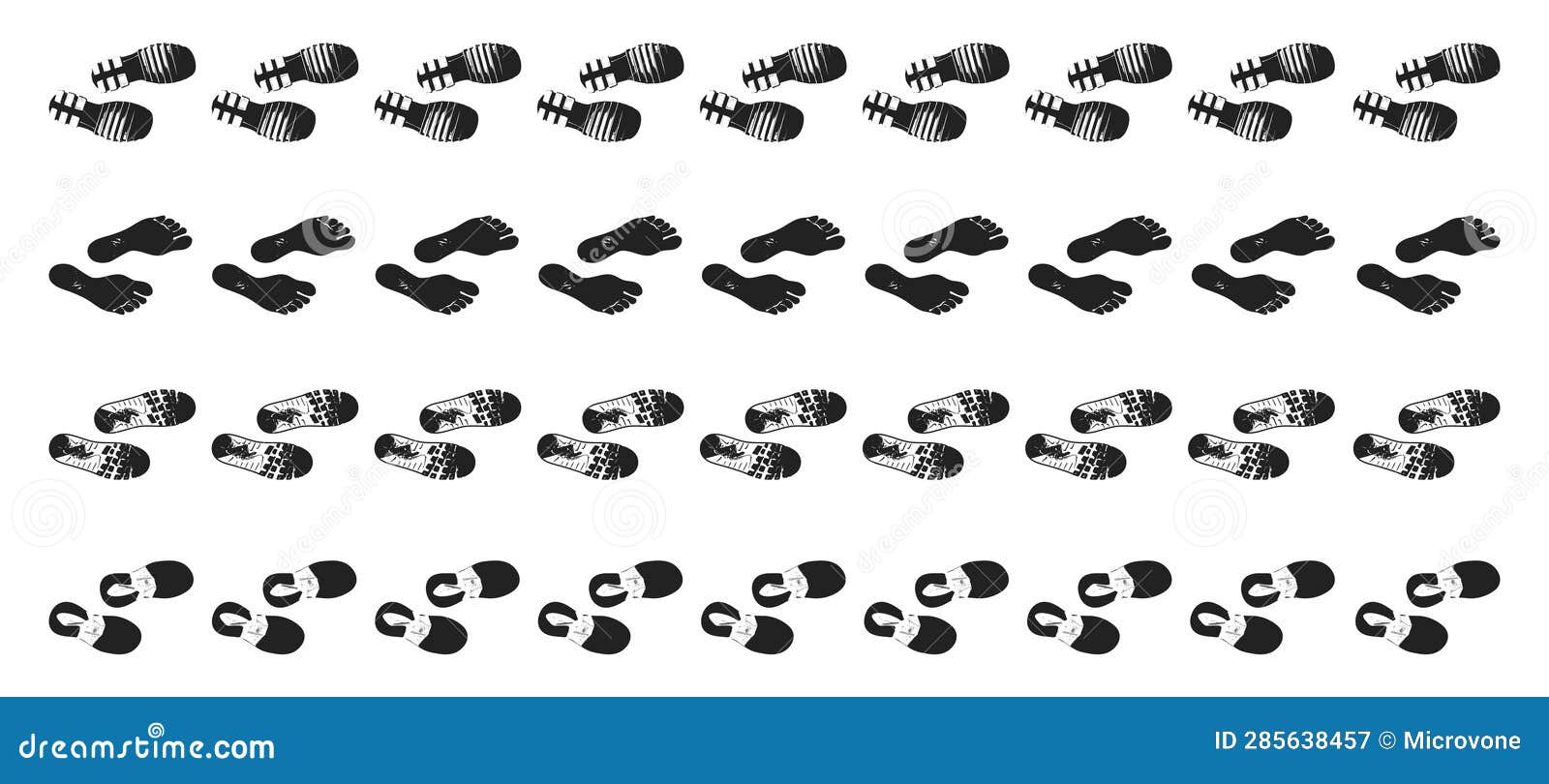 Footsteps Pattern Track, Walking Step by Step. Human Walk Barefoot and ...
