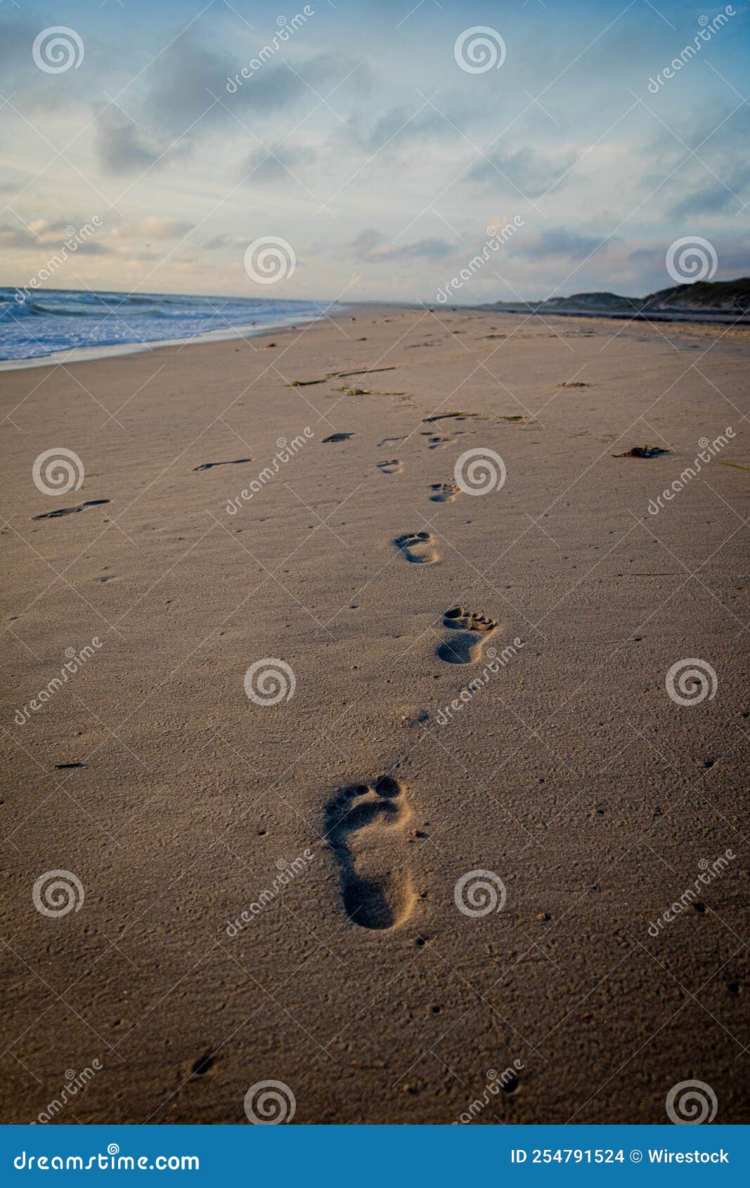 Footsteps in the Sand on a Beach Stock Photo - Image of coastline ...