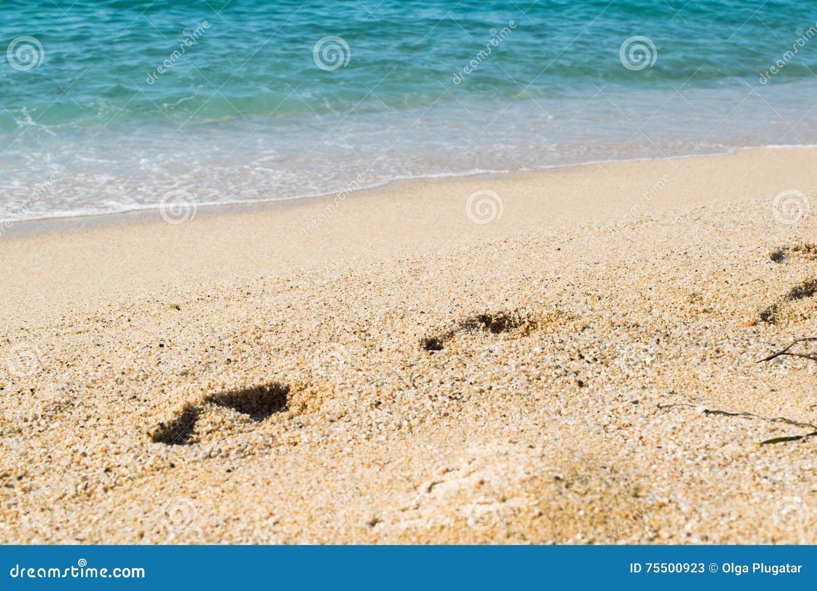 Footsteps on the Sand Beach, Sea on Background Stock Image - Image of ...