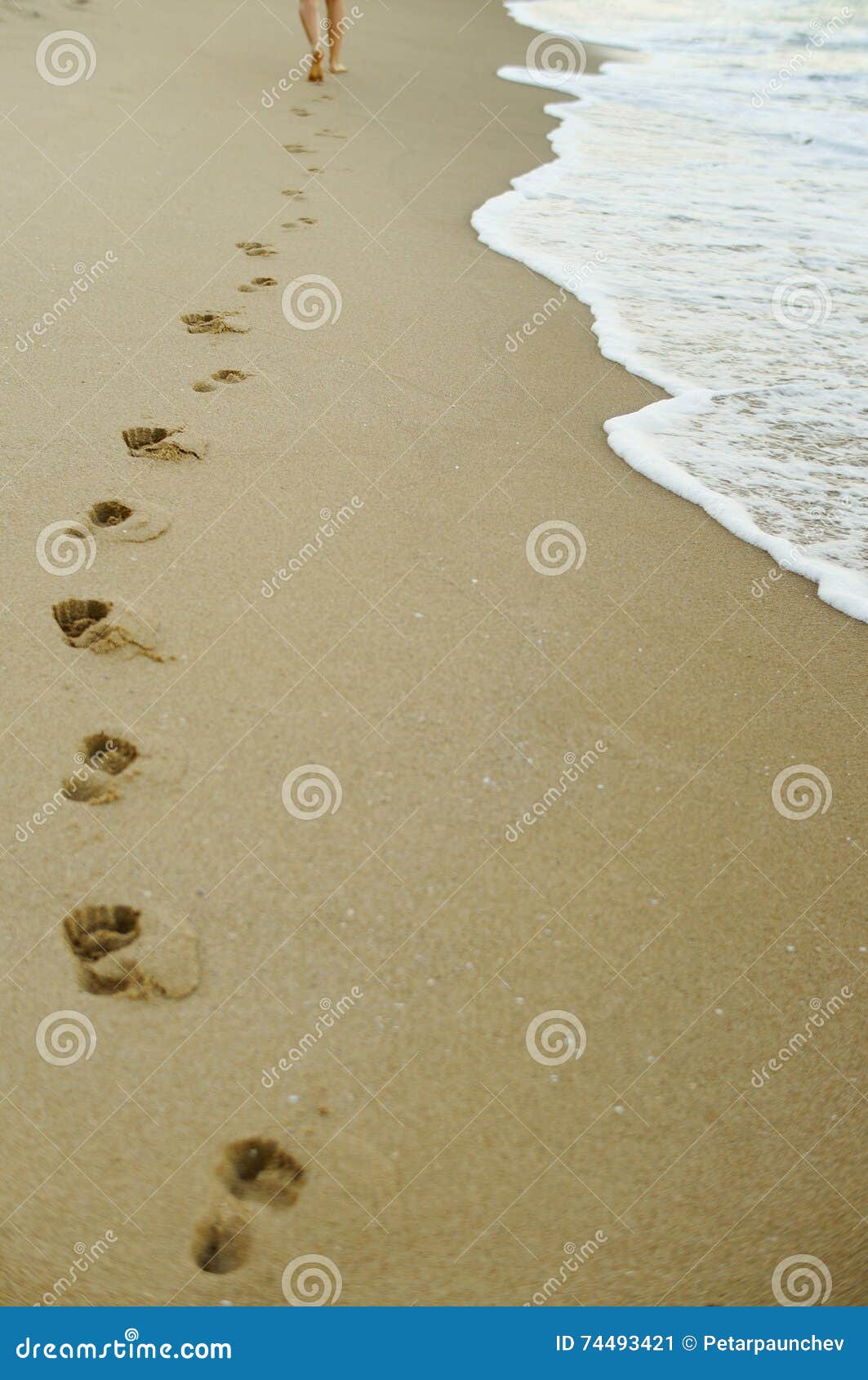 Footsteps in the sand stock image. Image of foot, sandy - 74493421