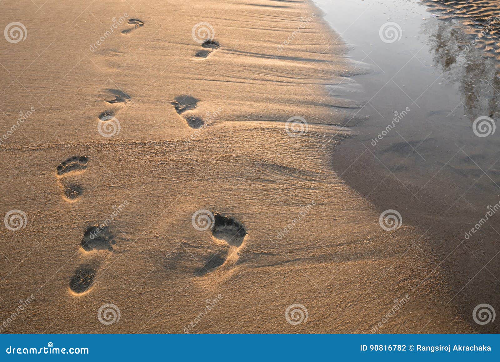 Footsteps in Sand at Sunset. Beautiful Sandy Tropical Beach with ...