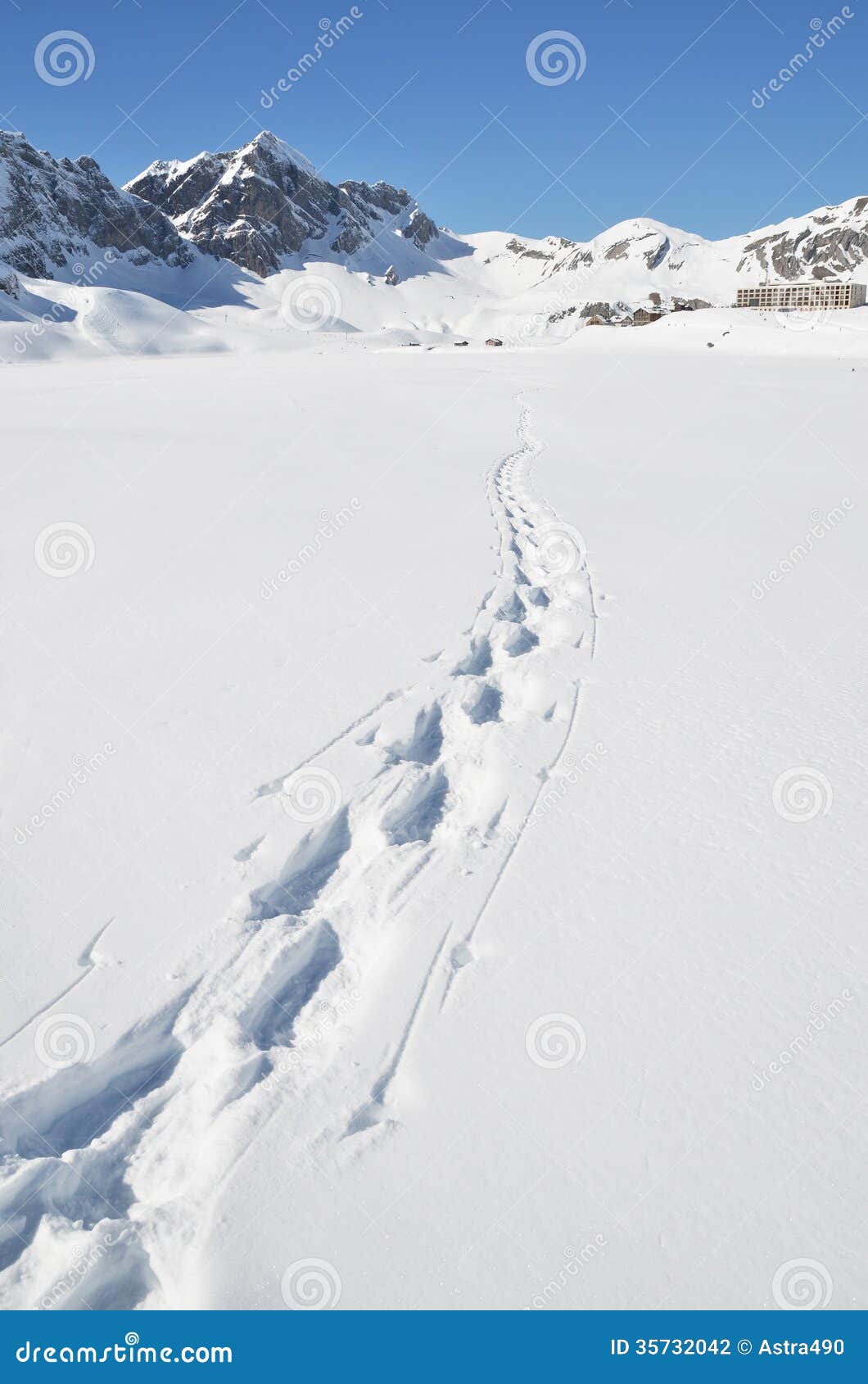Footsteps on the snow stock photo. Image of mountain - 35732042