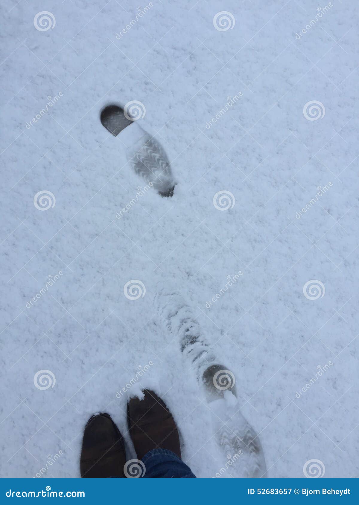 Footsteps in the snow stock image. Image of scene, winter - 52683657