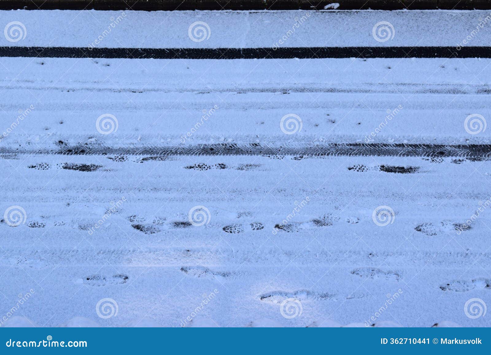 Footsteps and Tire Tracks in Fresh Snow Stock Image - Image of ...