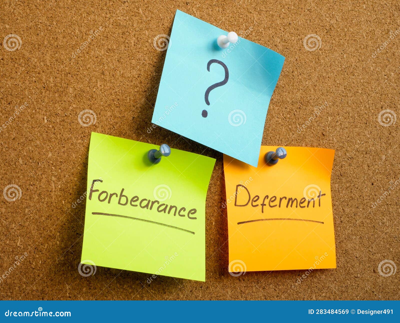 Forbearance and Deferment Concept. Stickers are Pinned To the Board ...