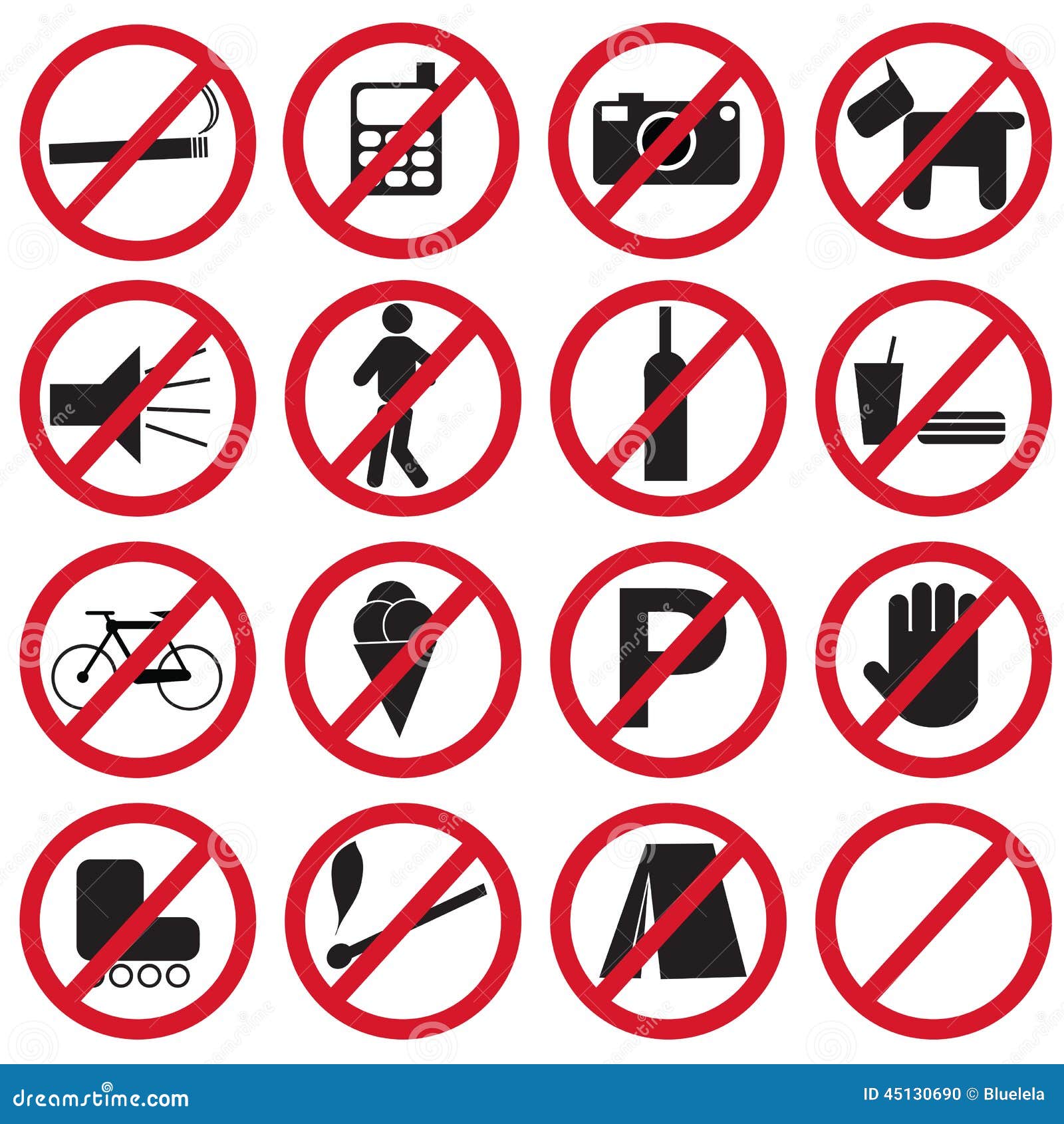 Forbidden icons set stock vector. Illustration of public - 45130690