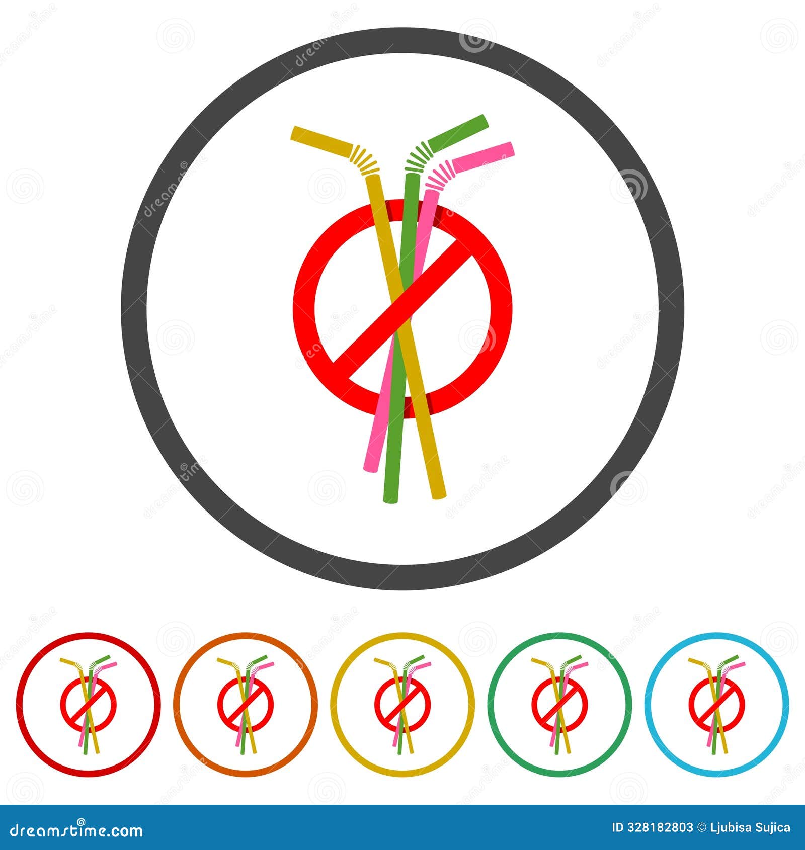 Forbidden Plastic Straw Icon. Set Icons in Color Circle Buttons Stock ...