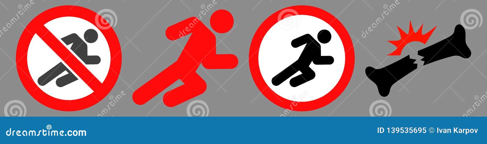 Forbidden Running Man Icon Set Stock Vector - Illustration of pictogram ...