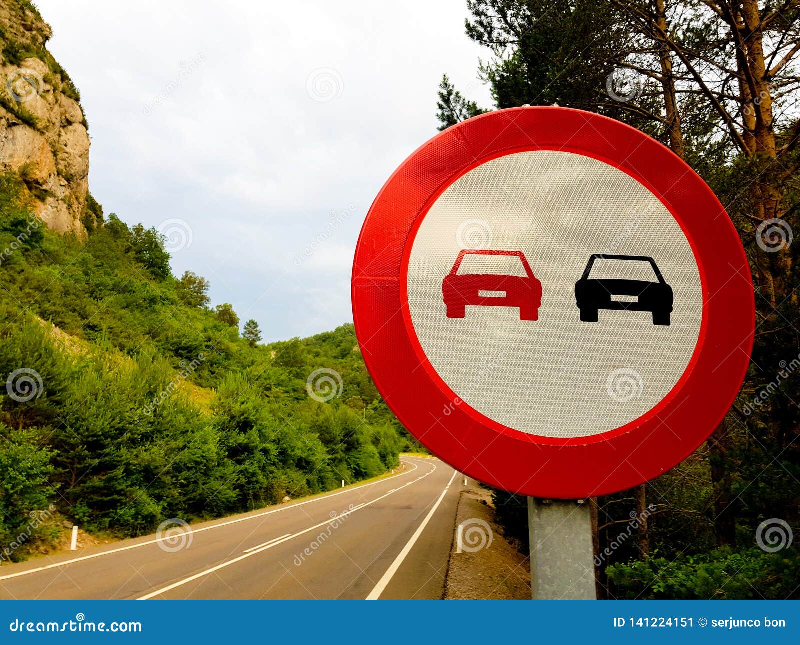 Forbidden Signal Overtaking on a Road without Vehicles Stock Image ...