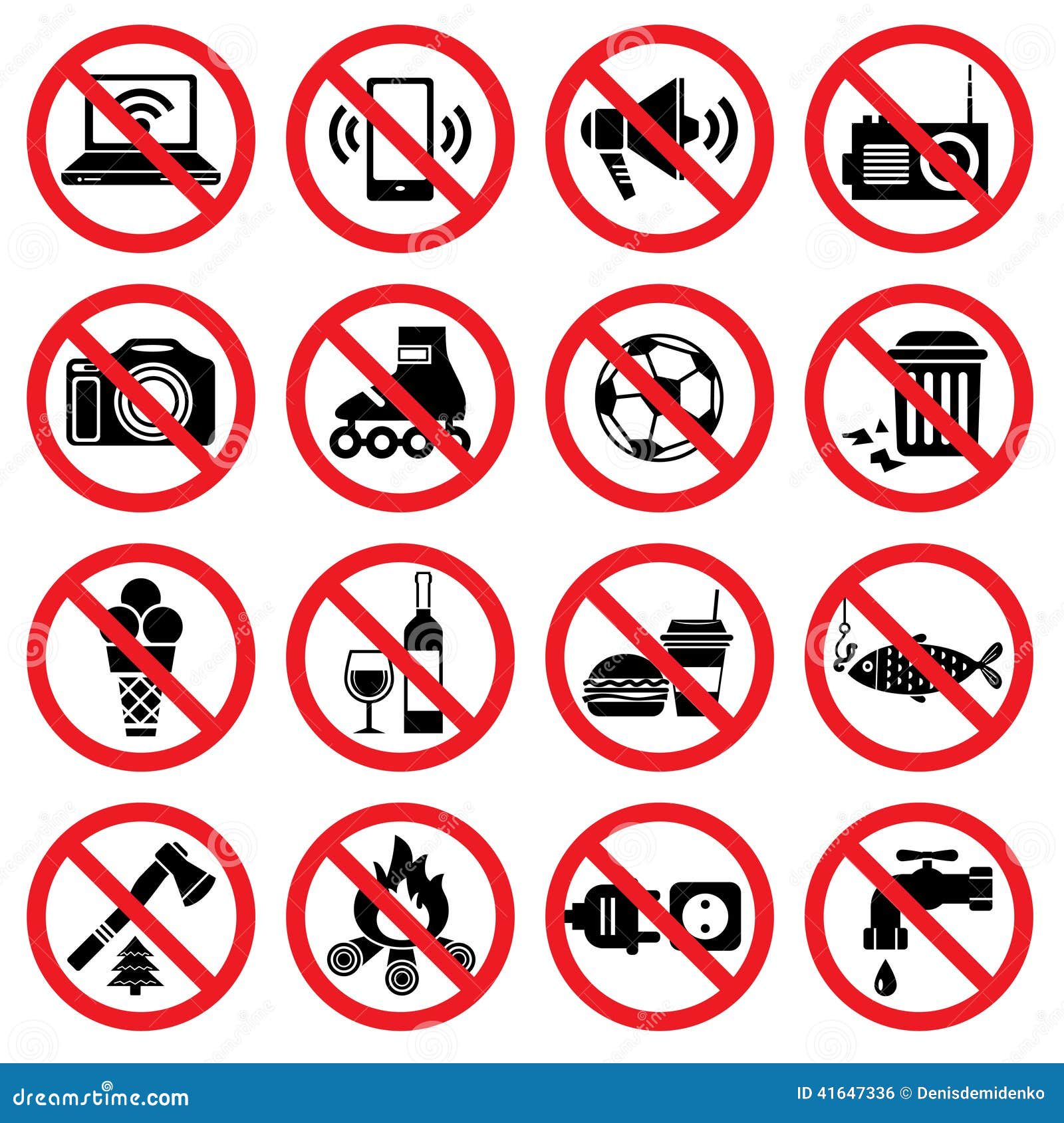 Forbidden signs stock vector. Illustration of noise, cigarette - 41647336